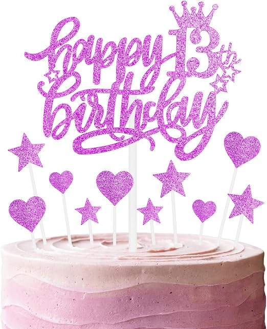 Amazon.com: Hot Pink Girl Happy 13th Birthday Cake Toppers,Pink Cake ...