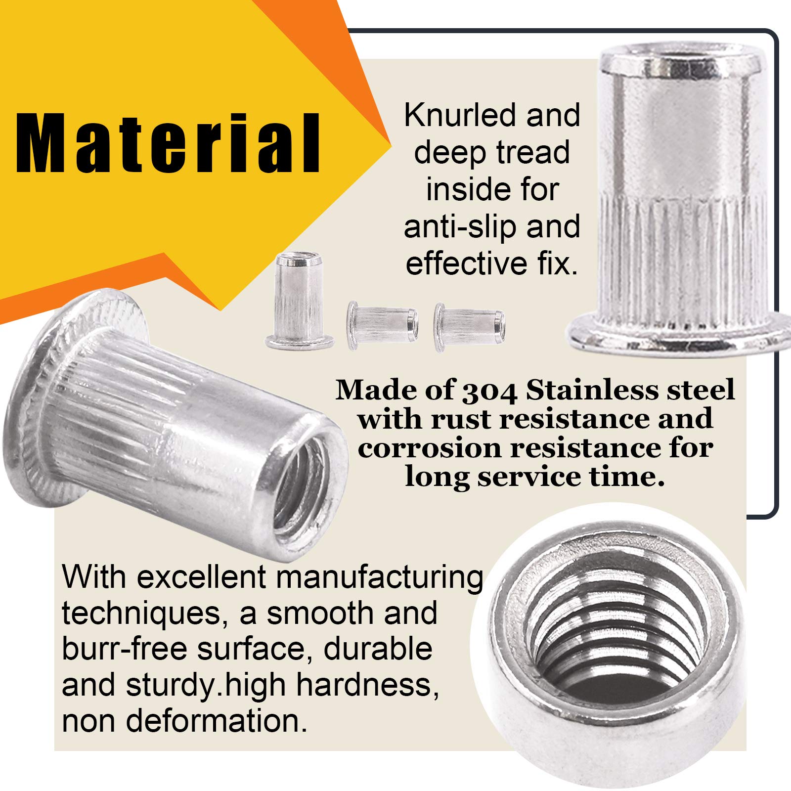 Snapklik.com : Rustark 180 Pcs 304 Stainless Steel Rivet Nuts ...