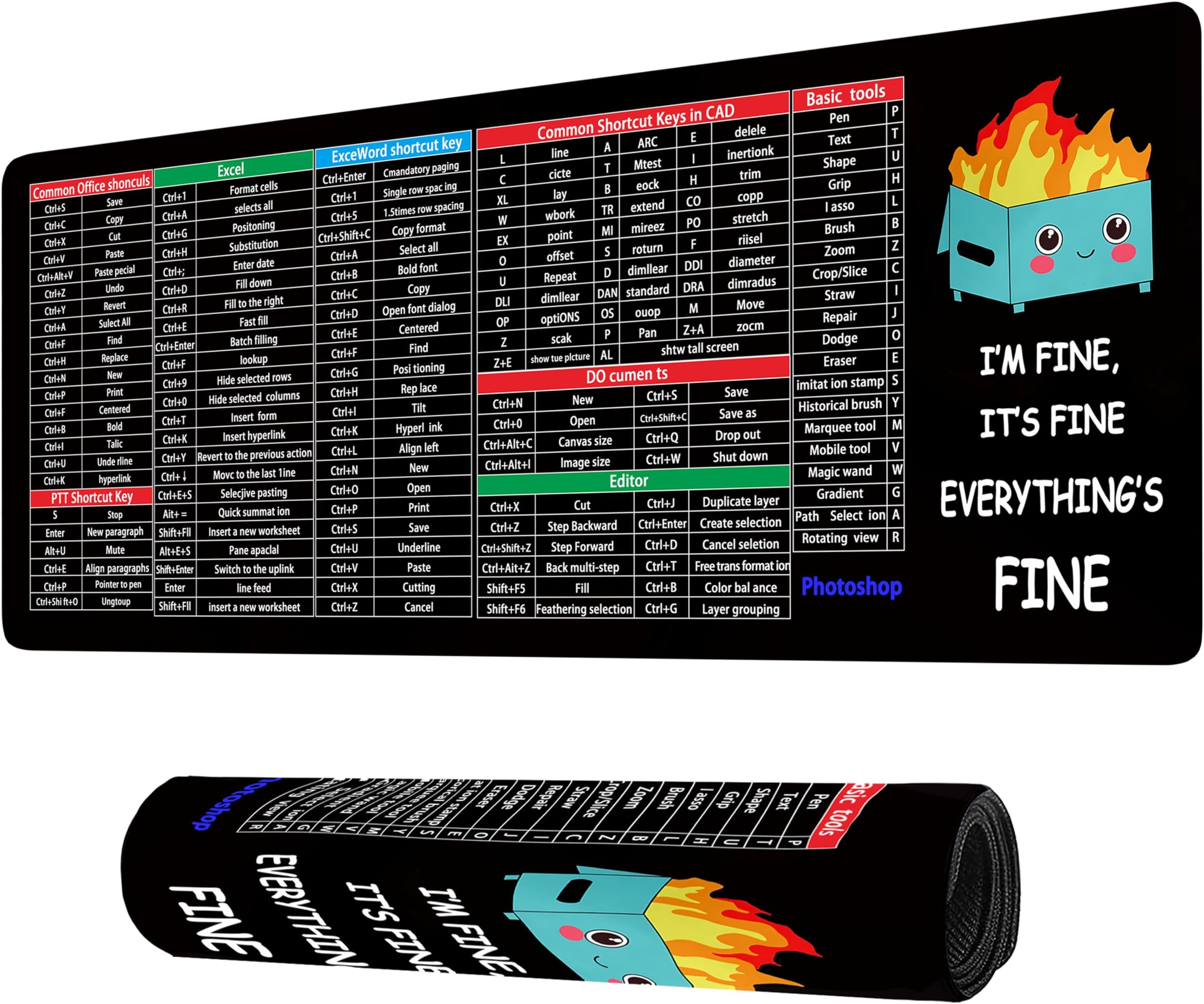 Amazon.com: Dumpster fire Desk Accessories,Excel Shortcuts Cheat Sheet ...
