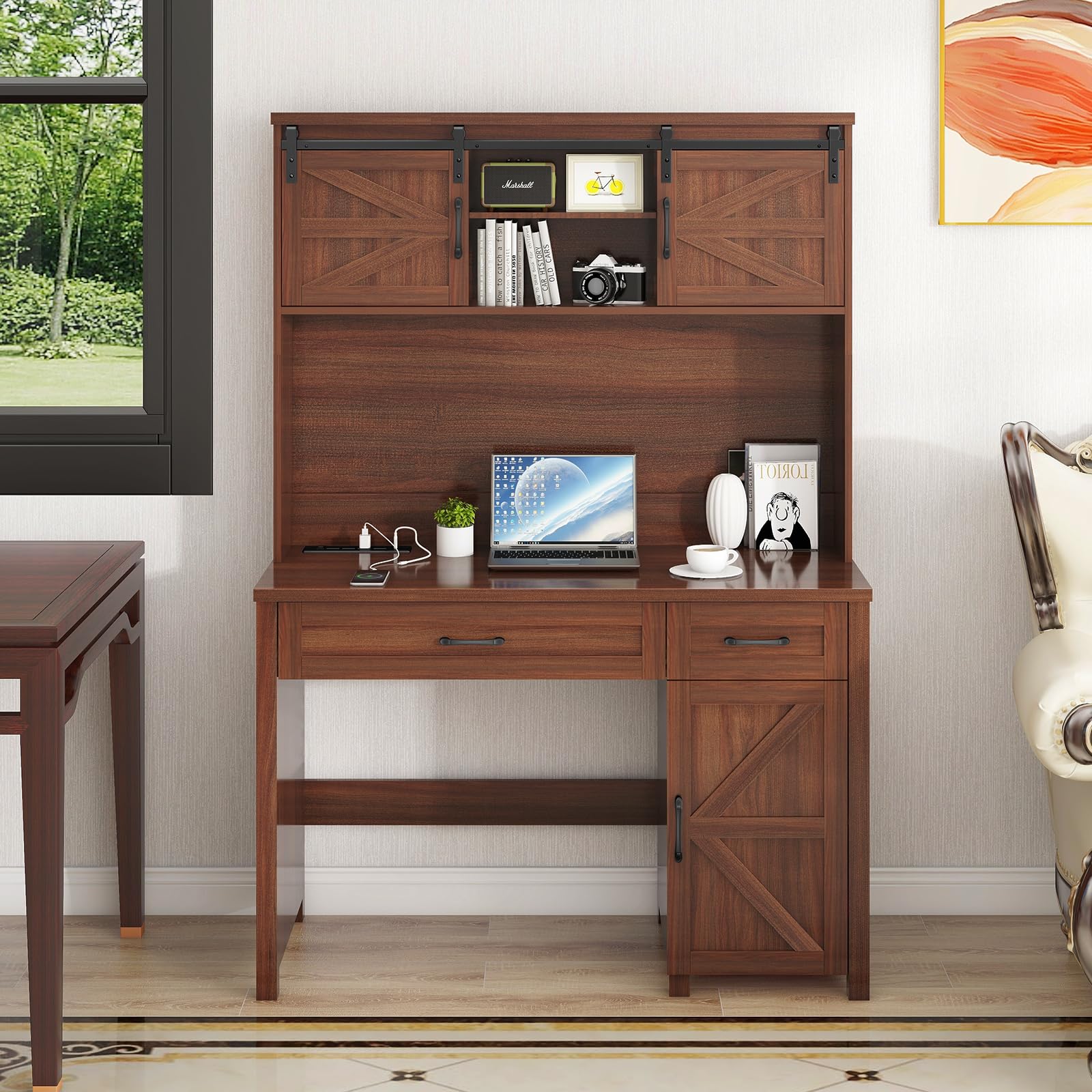 Amazon.com: Cabinet, Farmhouse 47" Executive Desk Computer Desk with ...