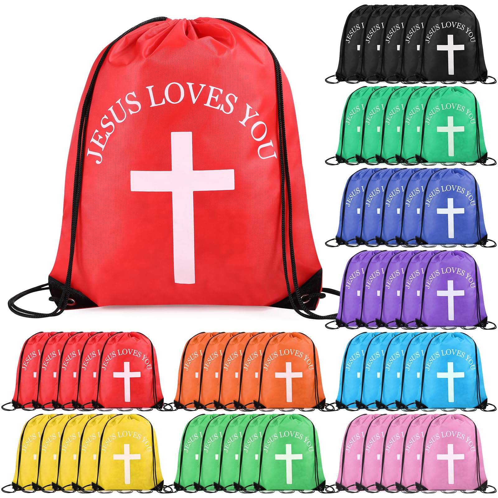 Amazon.com | SilTriangle Jesus Loves You Drawstring Backpack Bulk ...