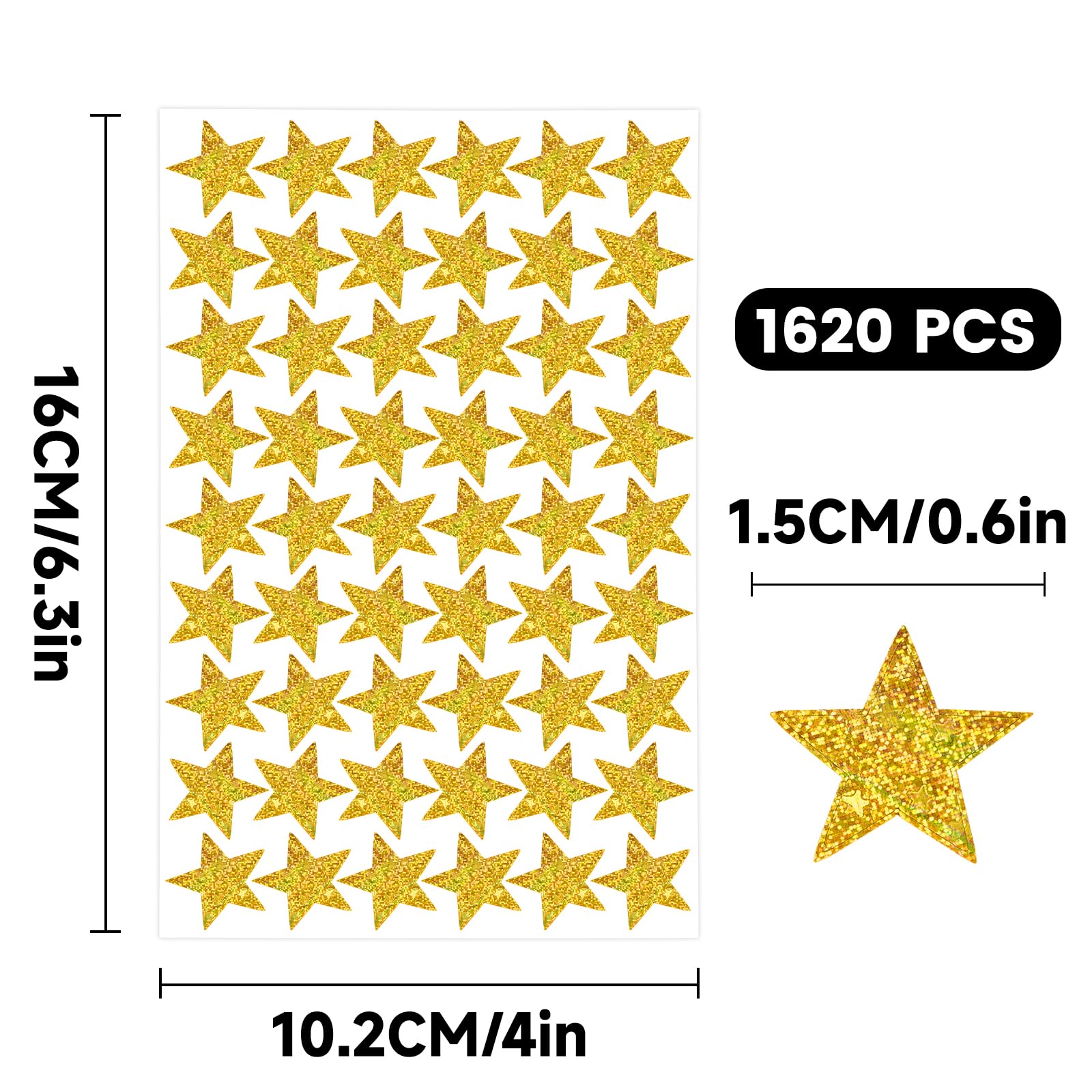 Snapklik.com : Gold Star Stickers - 1620PCS Holographic Foil Gold Stars ...