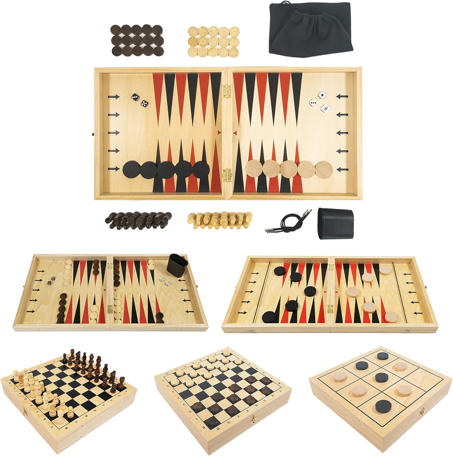 Buy Stemic 5-in-1 Board Games For Adults and Family - Backgammon Set ...