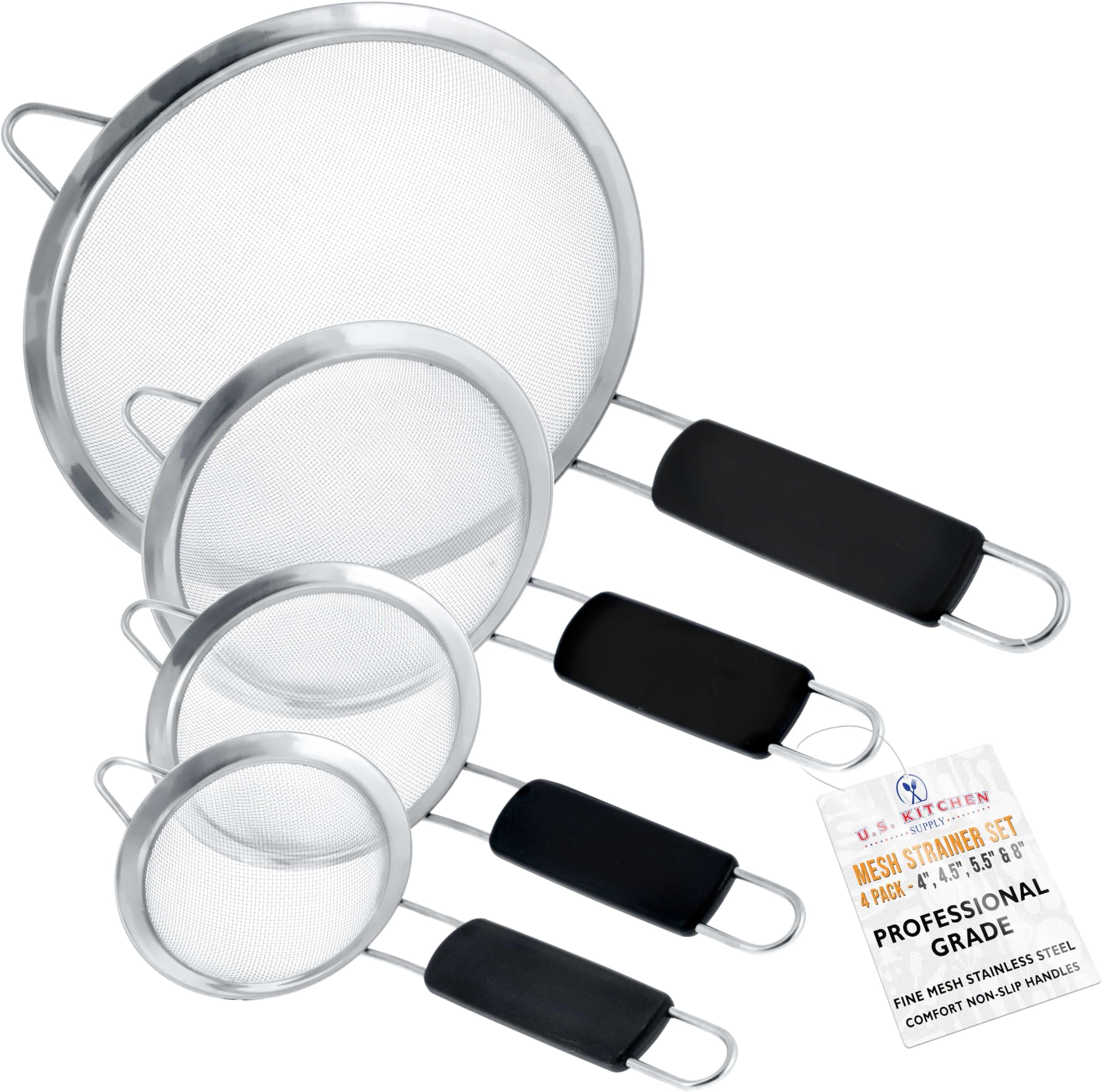 Amazon.com: U.S. Kitchen Supply - Set of 4 Premium Quality Fine Mesh ...