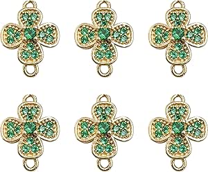 Amazon.com: ZeaLian 6PCS Clover Charms Rose Crystal Gold Plated Brass ...