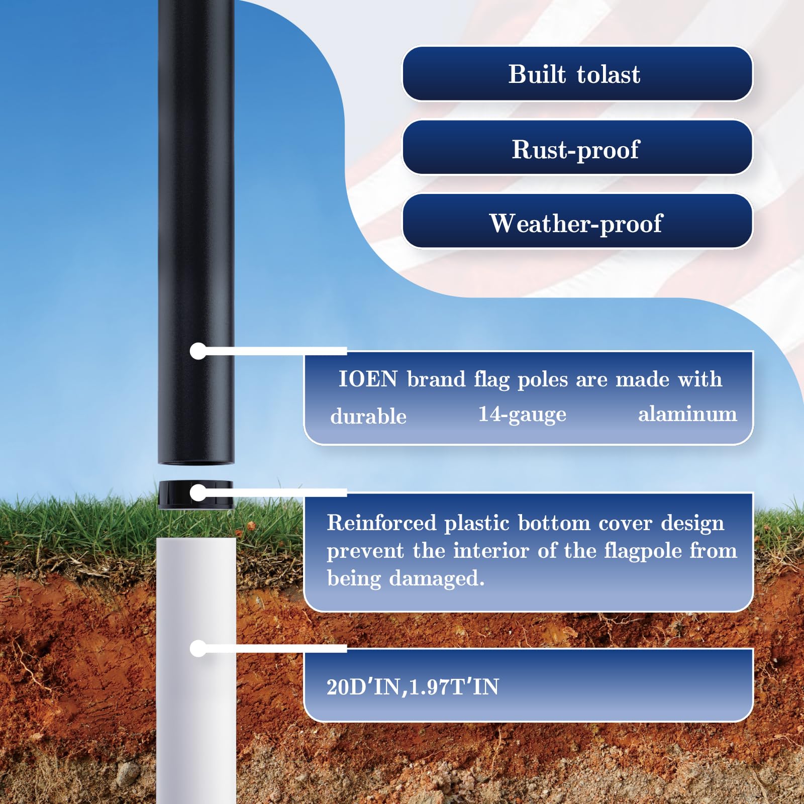 Flag Poles for Outside House in Ground - 25FT Sectional Aluminum Extra ...