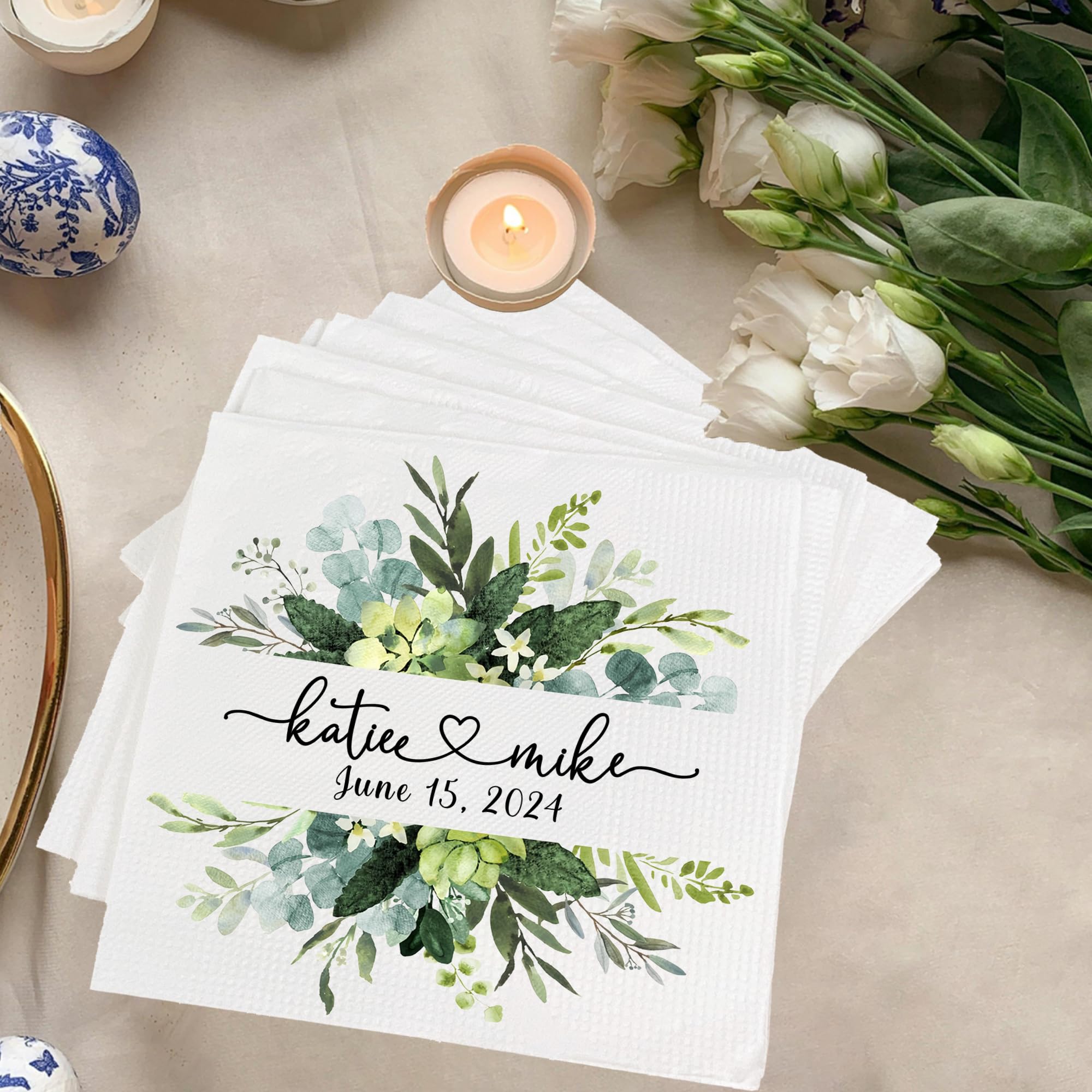 Amazon.com | Personalized Wedding Napkins, Personalized Heart Connected ...