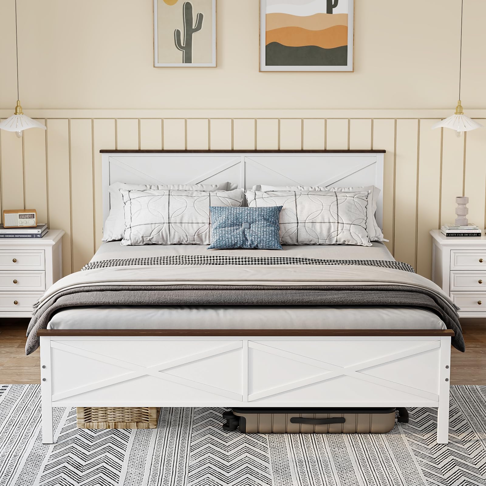 Amazon.com: IDEALHOUSE 2024 New Queen Bed Frame, Vintage Wood Grain ...