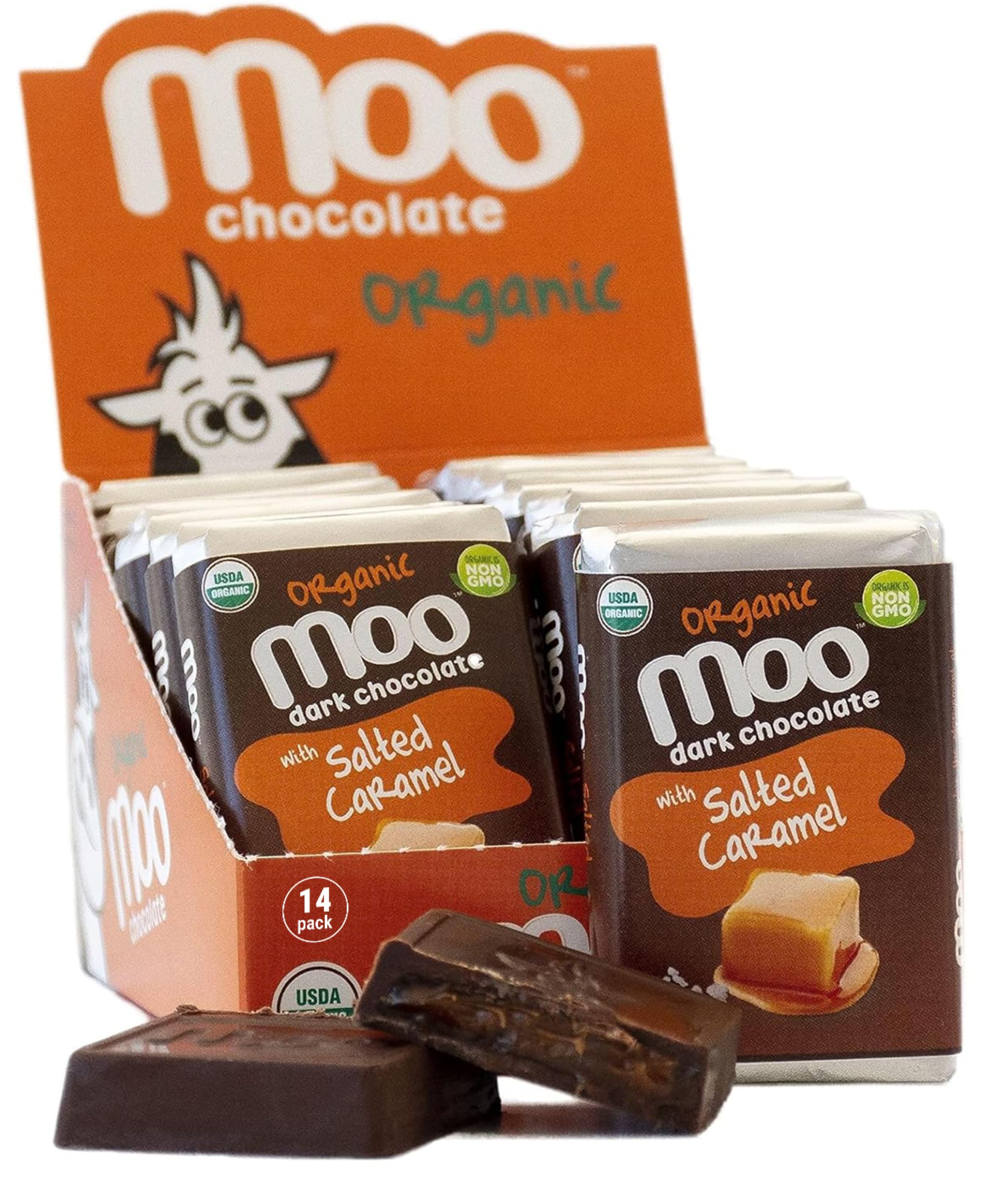 Amazon.com : Moo Chocolates Organic Dark Chocolate Mini Bars with ...