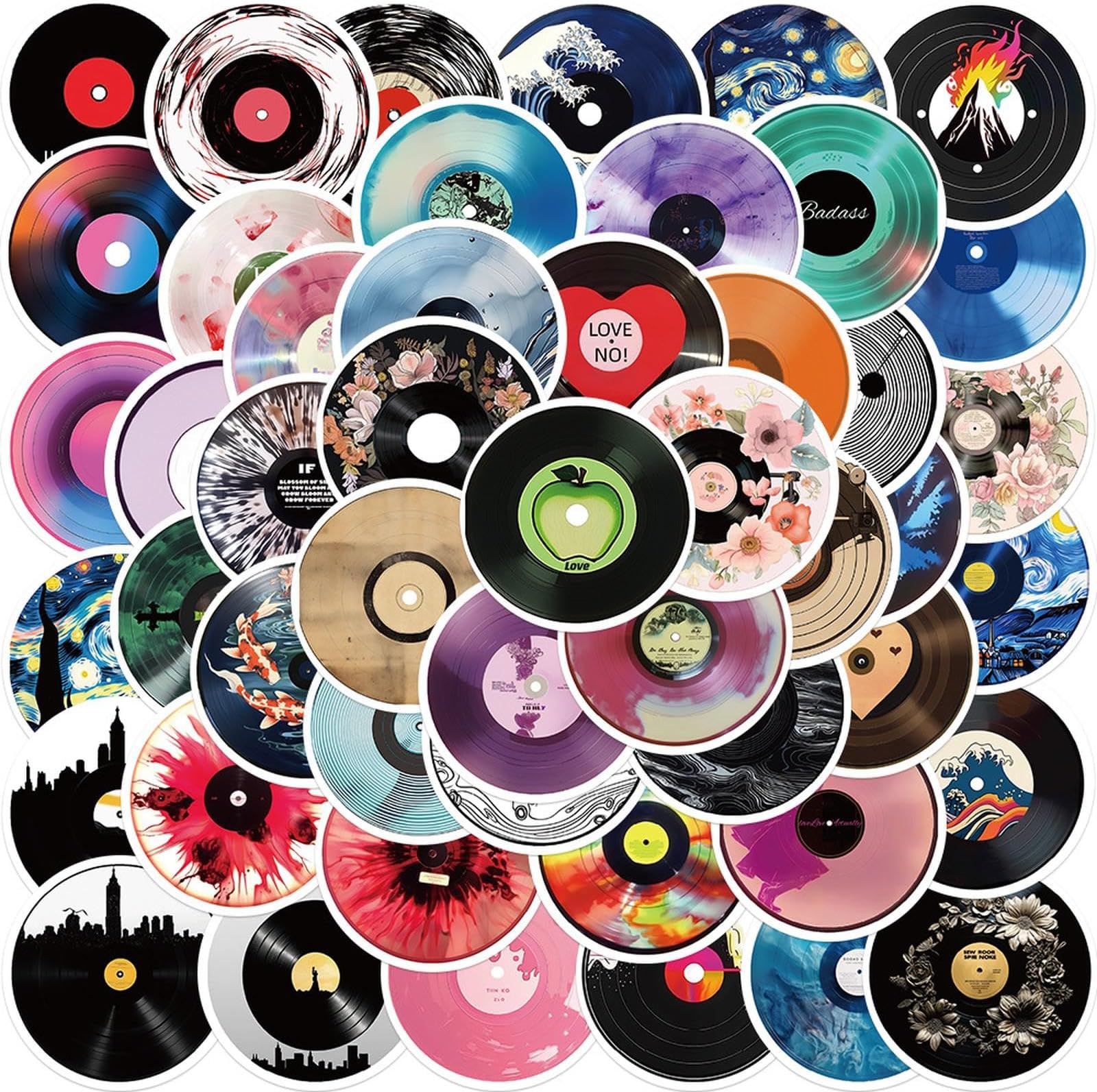 Amazon.com: Vinyl Record Stickers 50pcs CD Record Aesthetic Stickers ...