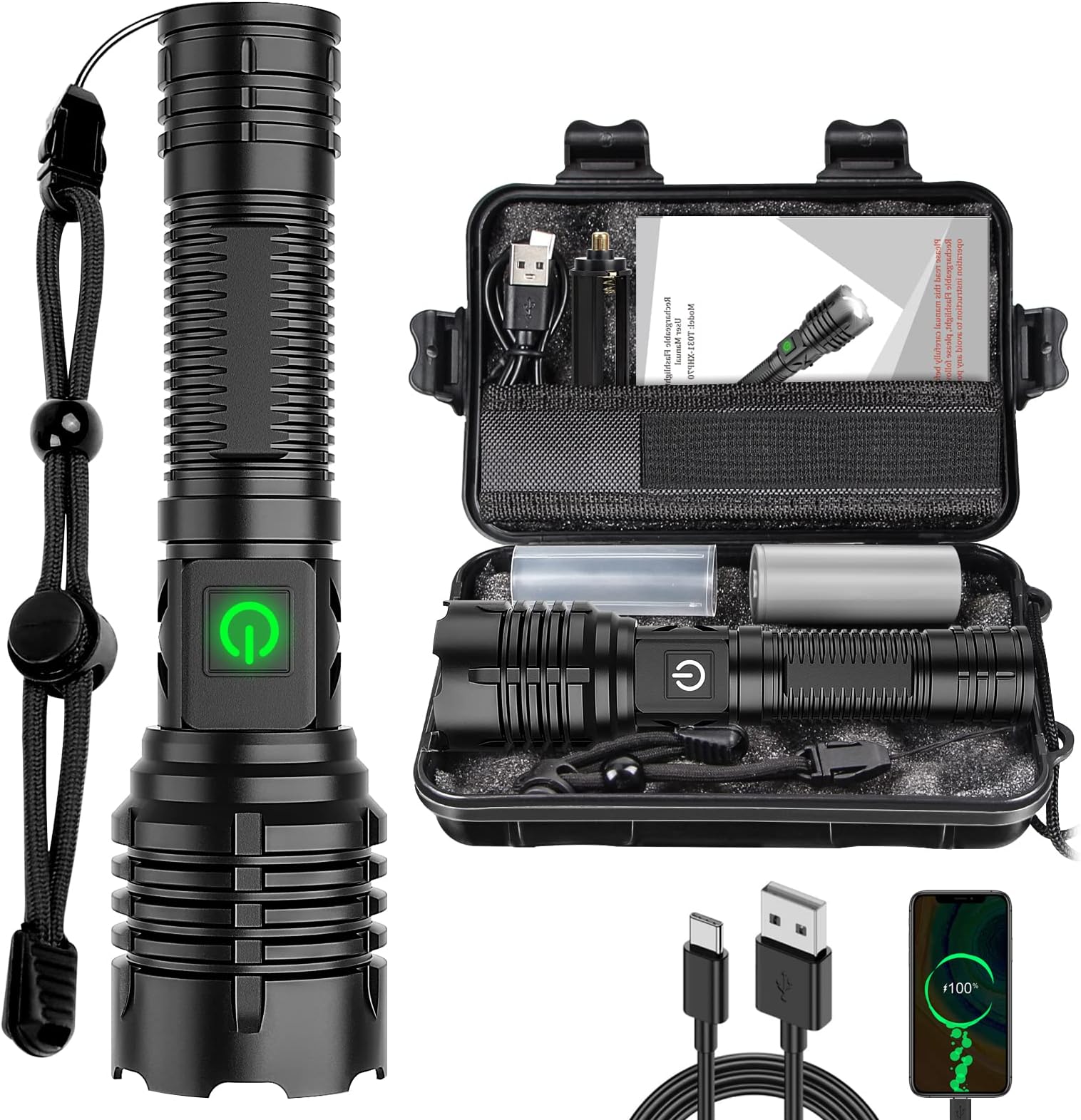 Flashlights High Lumens Rechargeable (Battery Included), 100000 Lumens ...