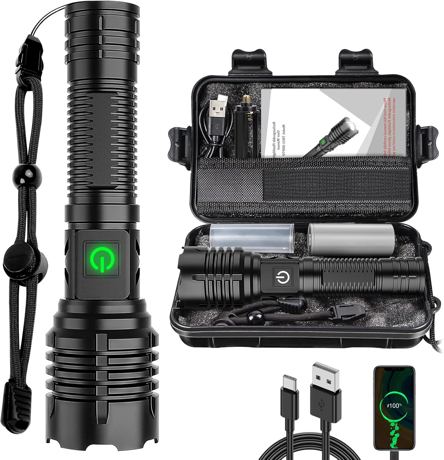 Flashlights High Lumens Rechargeable (Battery Included), 100000 Lumens ...