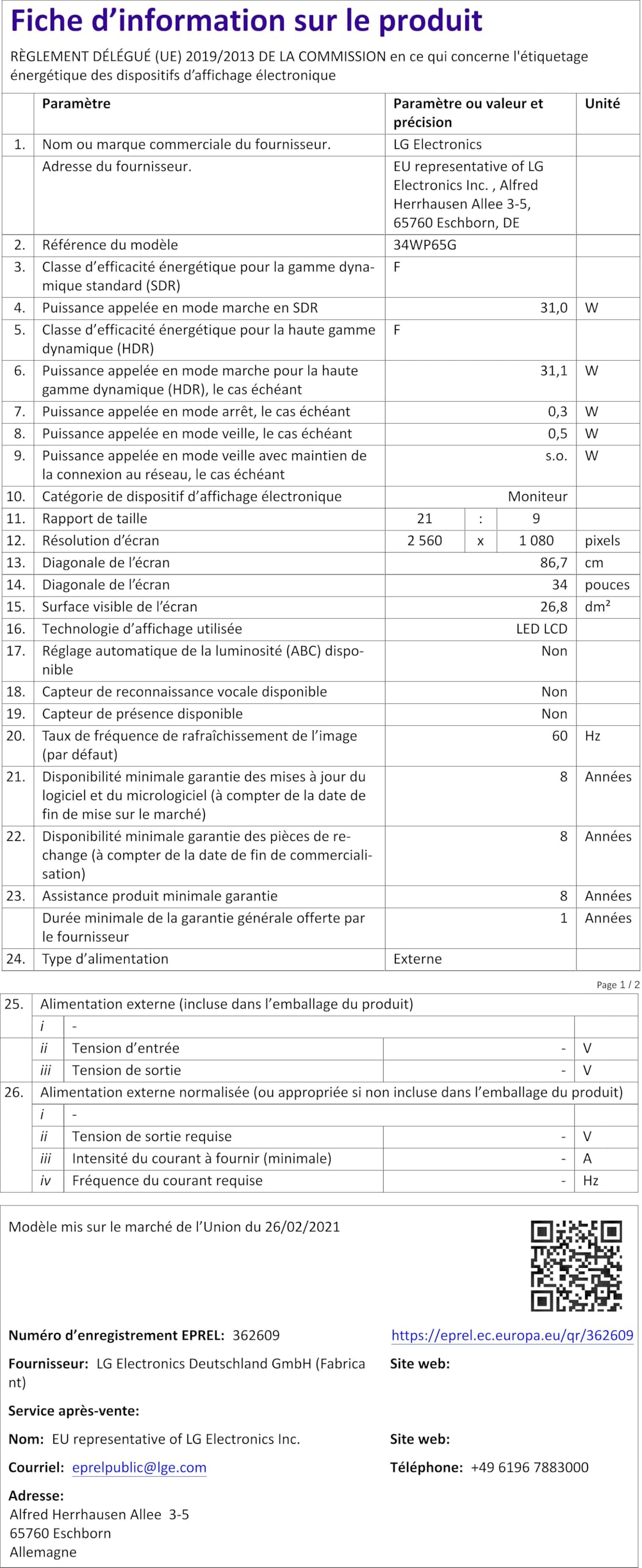 LG Electronics LG UltraWide 34WP65G-B 34' Monitor, 21:9 Format Ultra ...