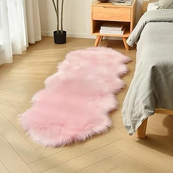 Amazon.com: duduta Pink Faux Sheepskin Runner Rugs 2x6 ft, Fluffy Shag ...