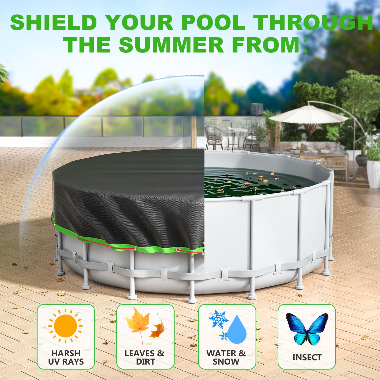 12 Ft Round Pool Cover - Solar Cover for Above Ground Pools with Winch ...