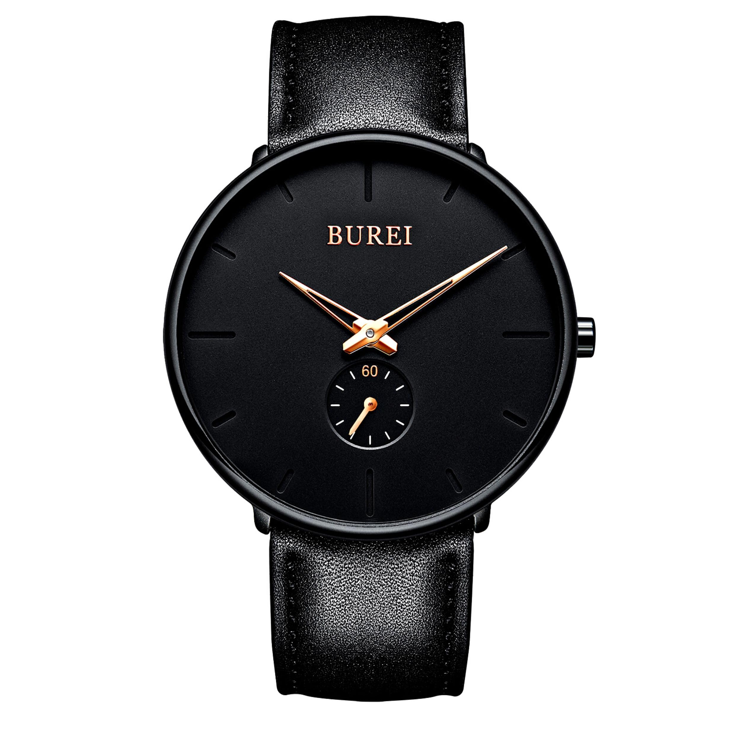 Amazon.com: BUREI Reloj de cuarzo para hombre, color negro, minimalista ...