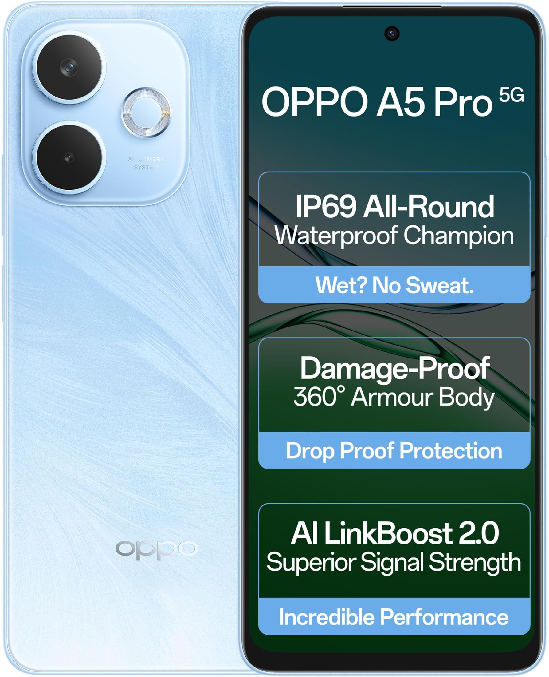 OPPO A5 Pro 5G (Feather Blue, 8GB RAM, 128GB Storage)|6.67” HD+ 120Hz ...