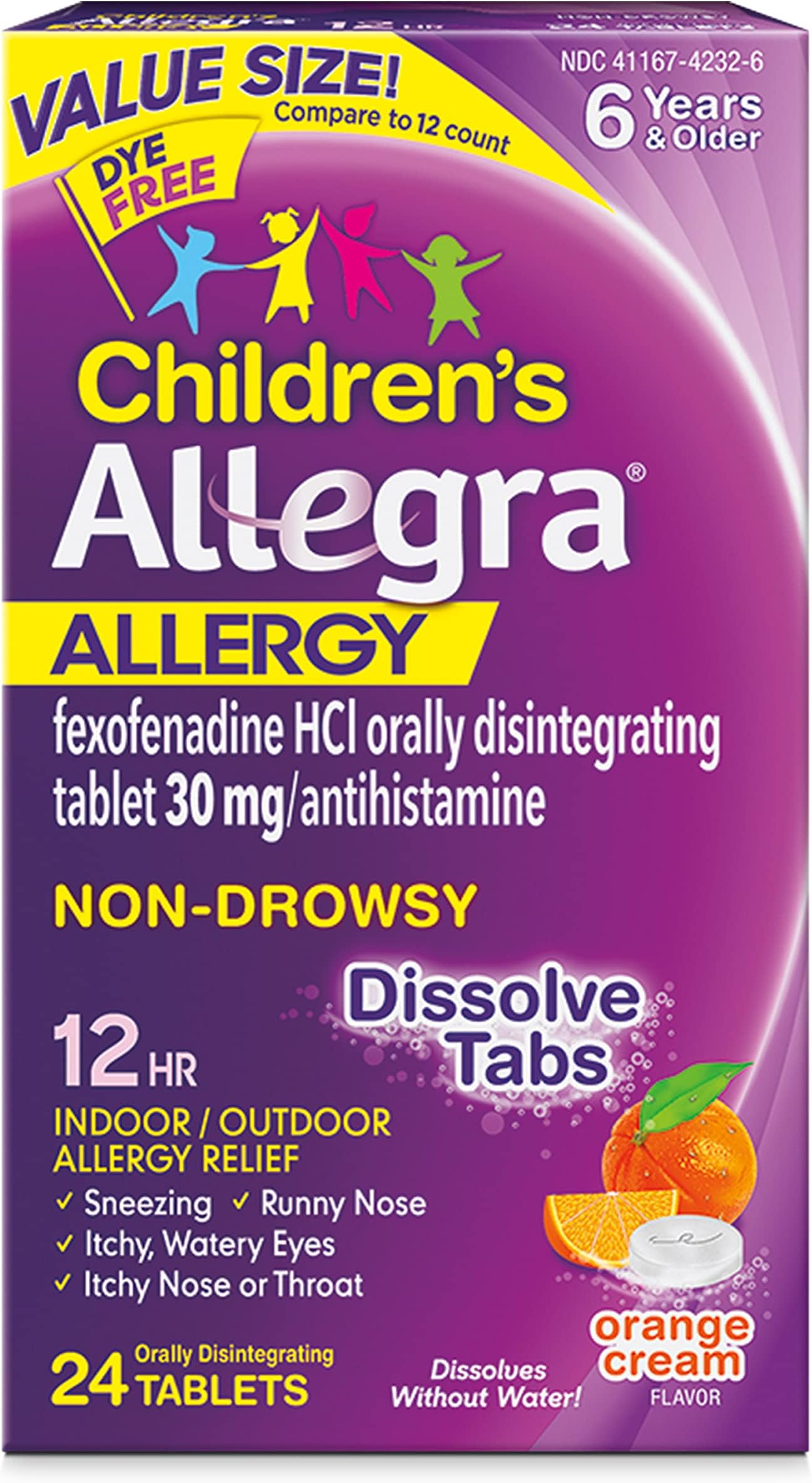 Amazon.com: Allegra Children's 12HR Orange Cream Tablets, 24 Count, Non ...