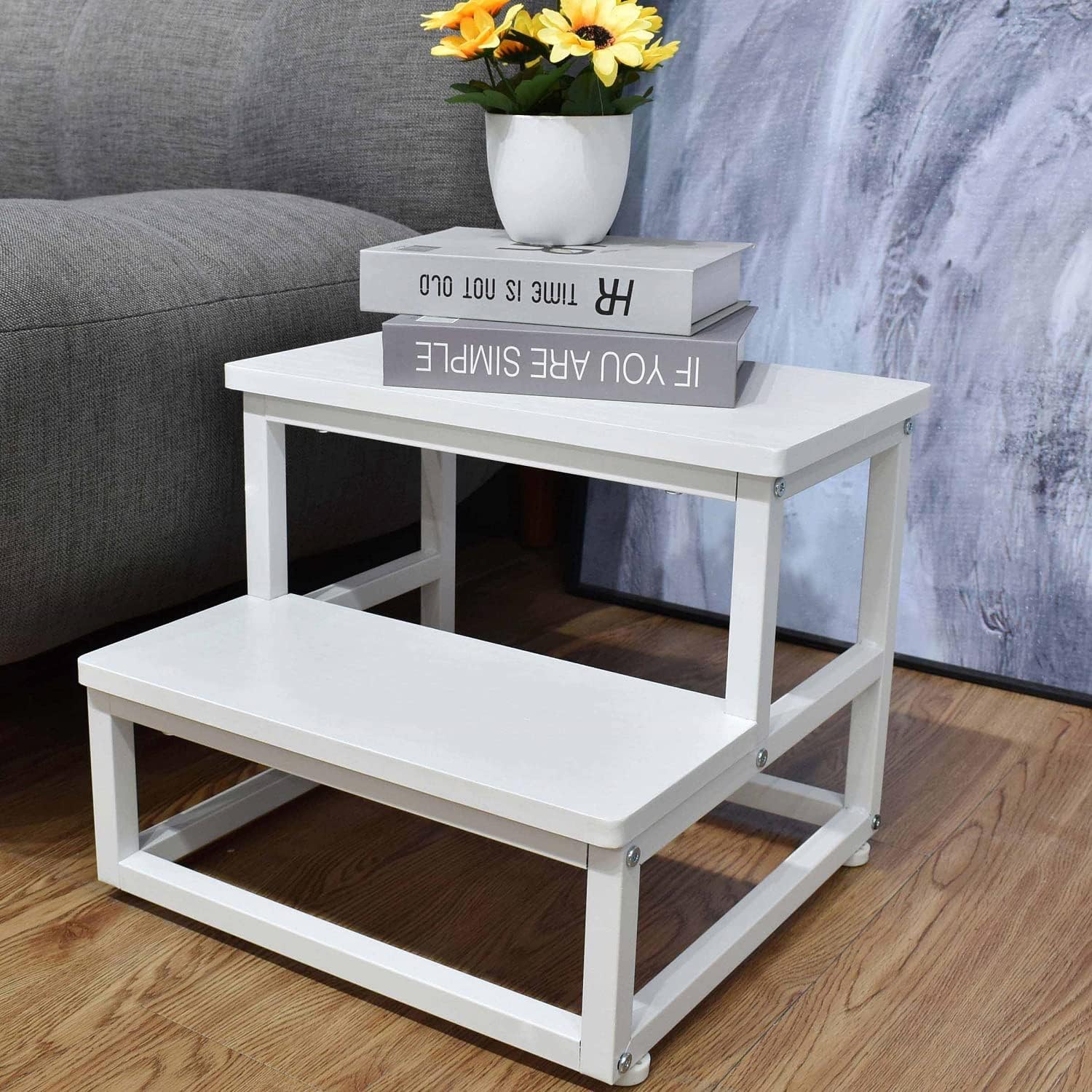 Amazon.com: Kings Brand Large White Finish Wood Bedroom Step Stool With ...