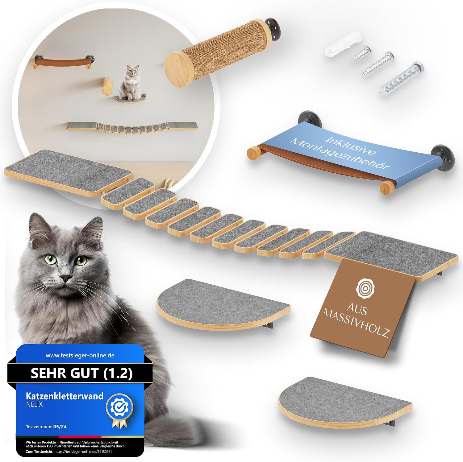 Nelix® Kletterwand Katzen – 5-teiliges Premium-Set Hängematte ...