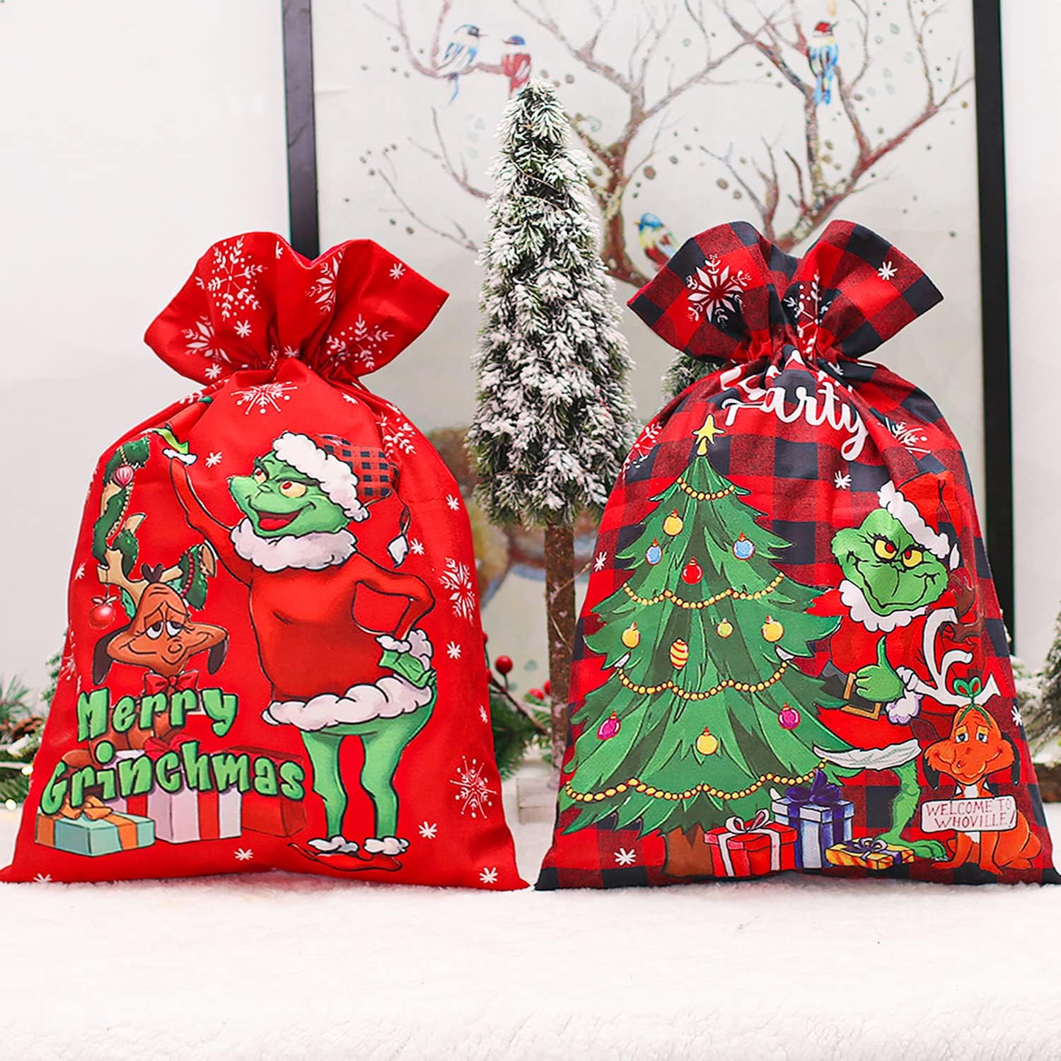 Amazon.com: Adurself 2PCS Christmas Santa Sack - Large Red & Black ...