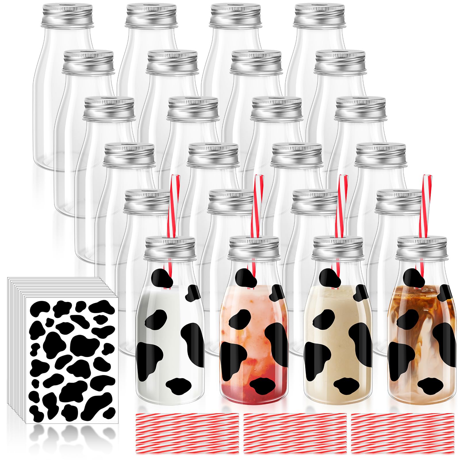 Amazon.com: SiliFine 24 Set 7 oz Cow Themed Plastic Bottles with Silver ...