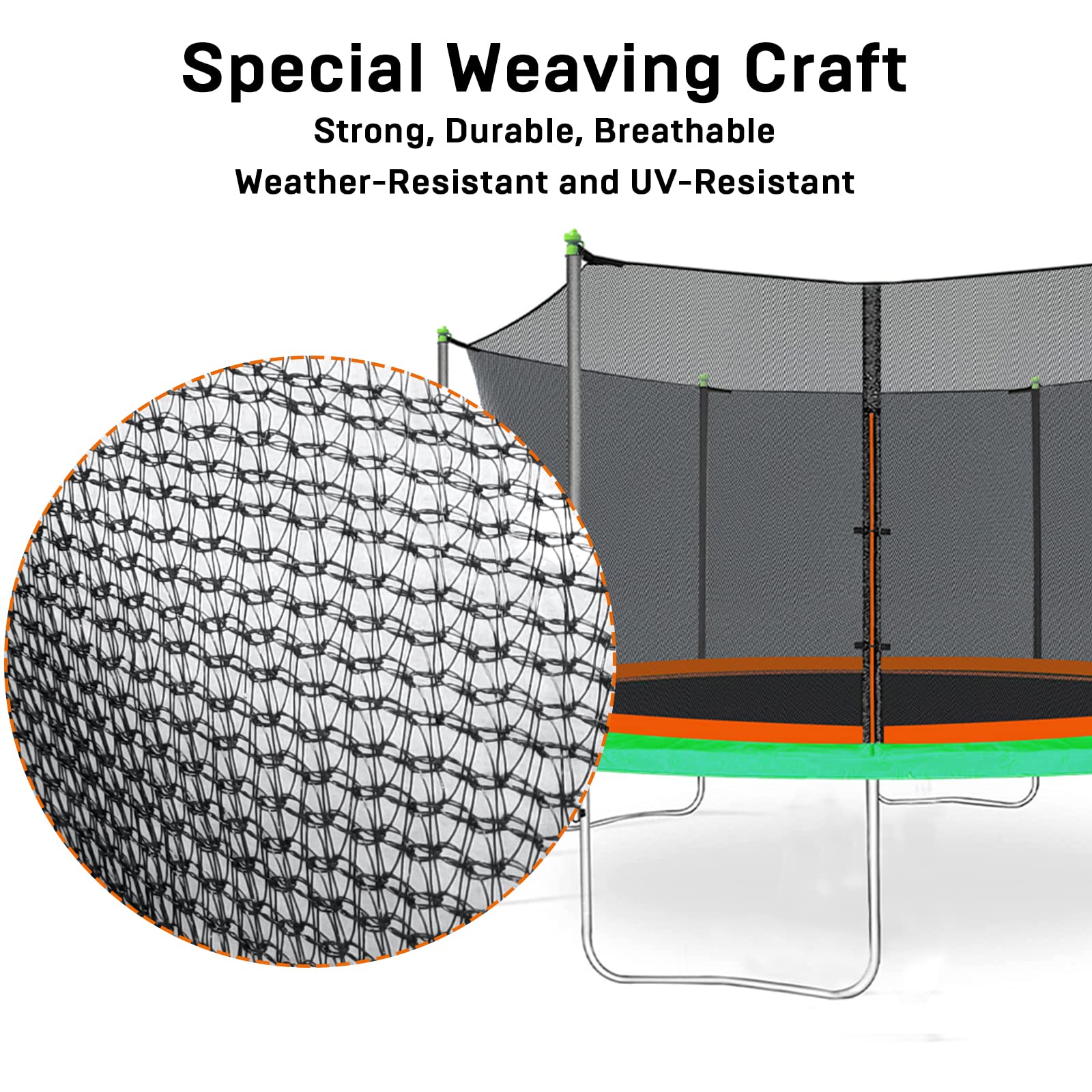 JumpTastic 12 ft 14 ft 15 ft Trampoline Net Replacement with 6 Pole ...