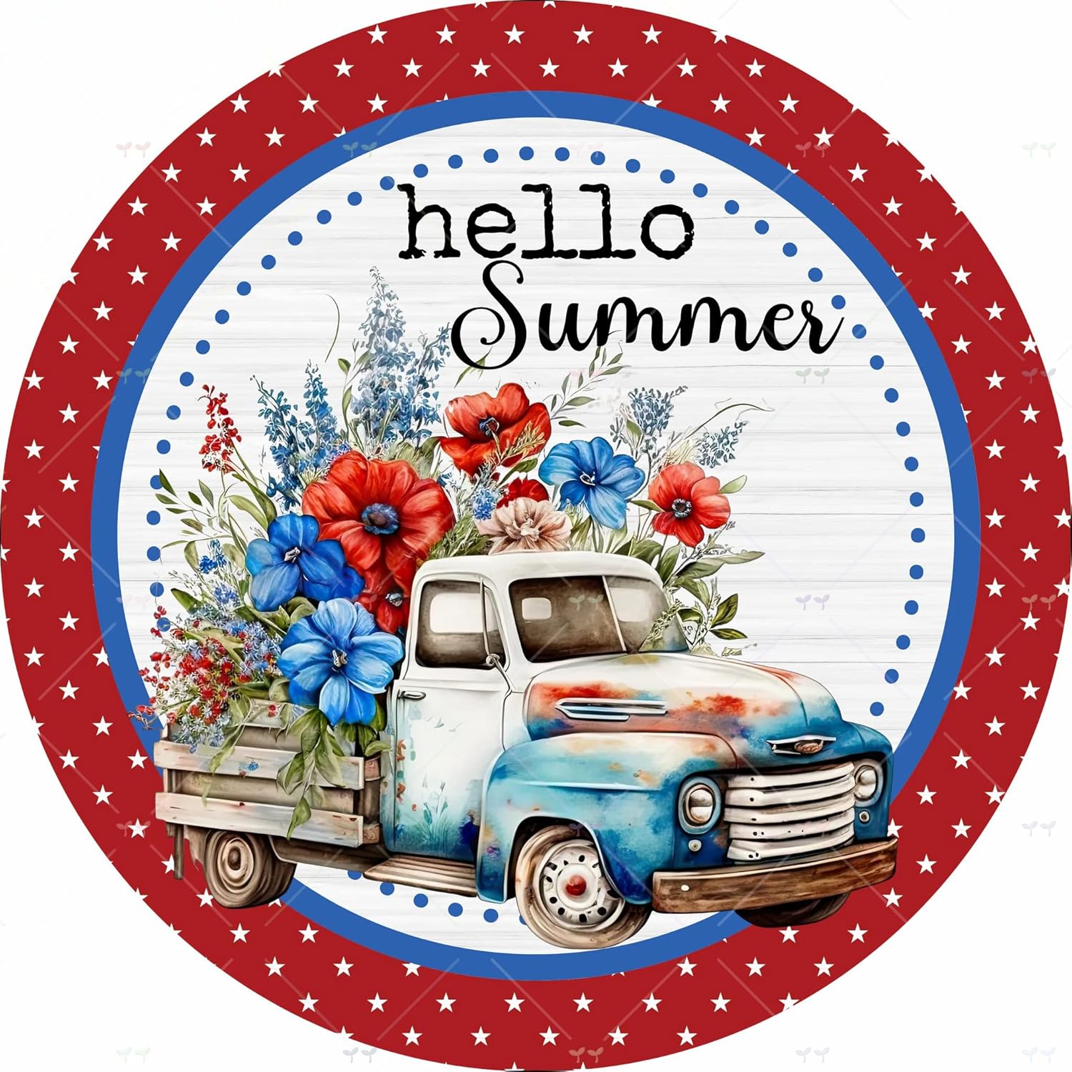 Amazon.com: Hello Summer Patriotic Floral Truck Metal Sign Rustic ...