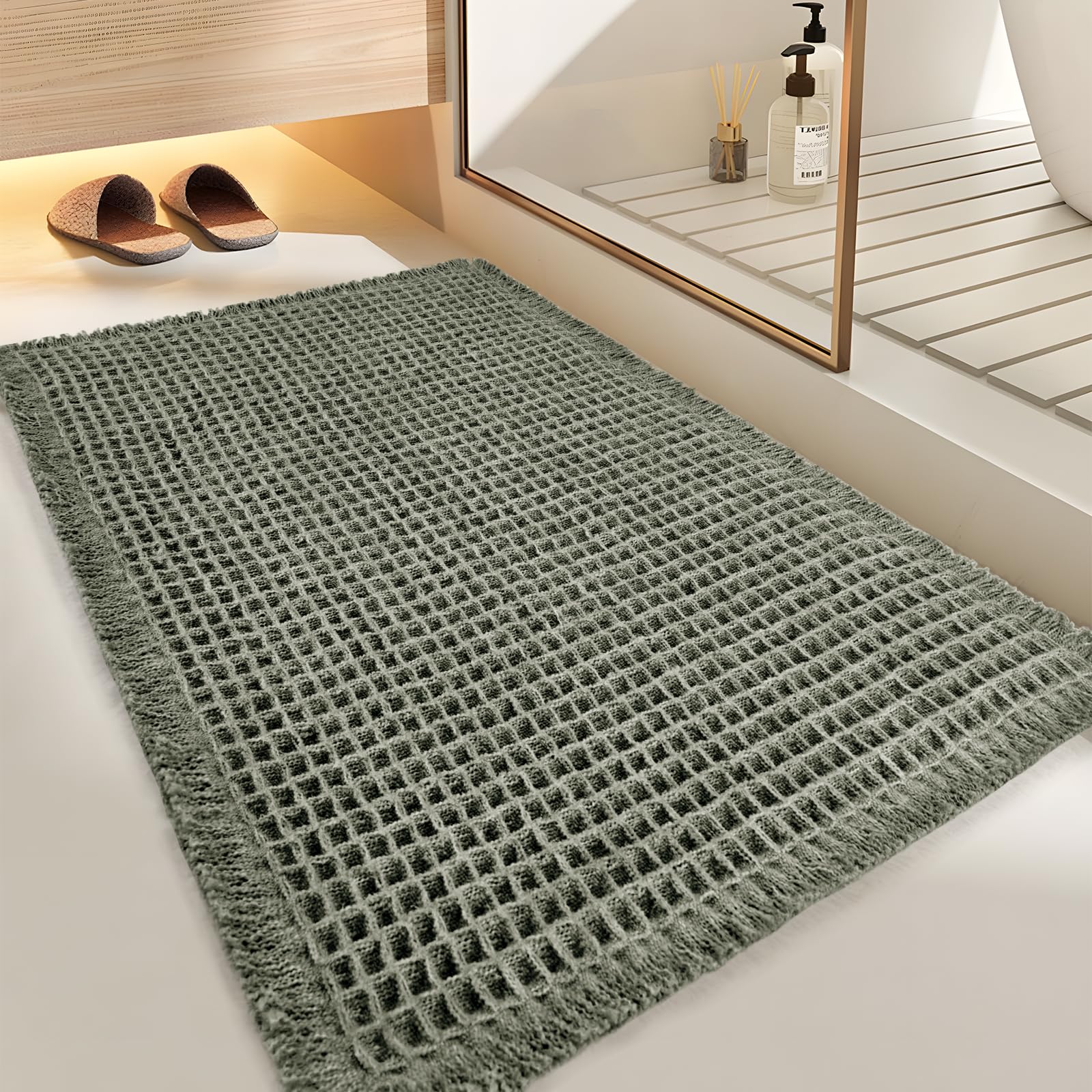 Amazon.com: WIKUVO Waffle Bath Mat, 17x24 Green Bathroom Mat with Super ...