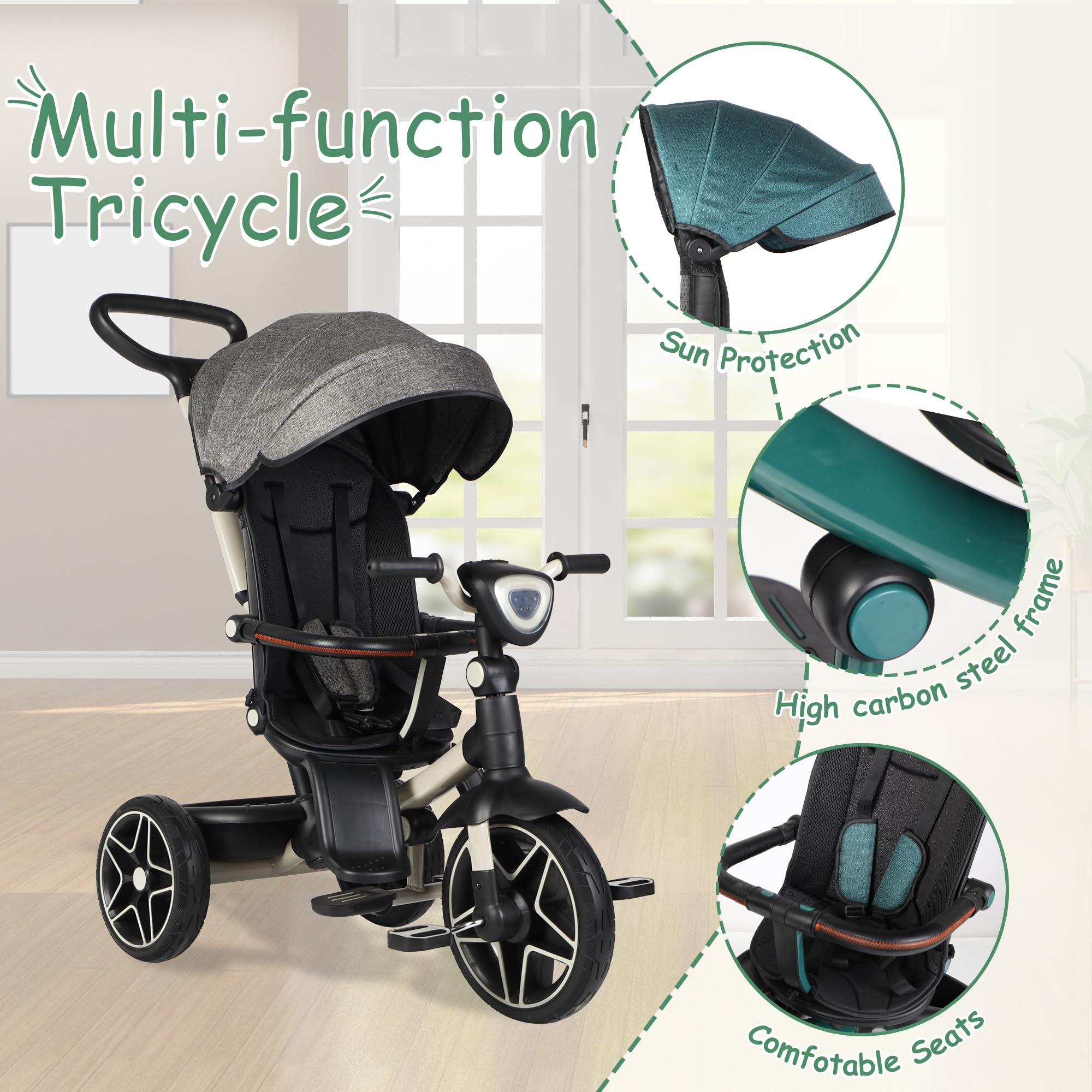 Snapklik.com : 6-in-1 Toddler Trike Push Bike Stroller, Trike For ...