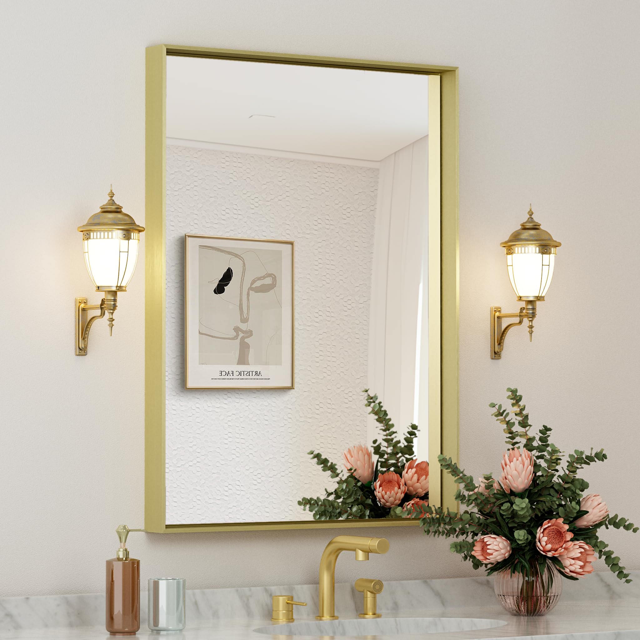 TETOTE Brushed Gold Bathroom Mirror 24 x 36 Inch Rectangle for sale | Mesa, AZ | Nellis Auction