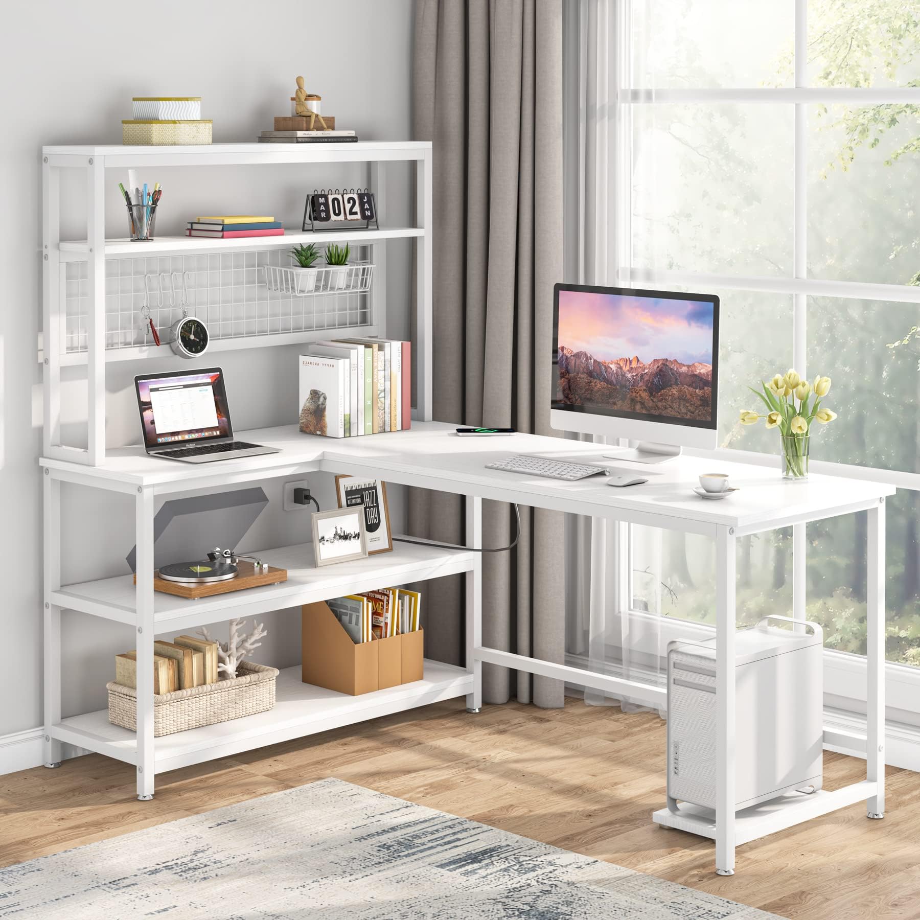 Amazon.com: Tribesigns Rotating Computer Desk with 5 Shelves Bookshelf ...