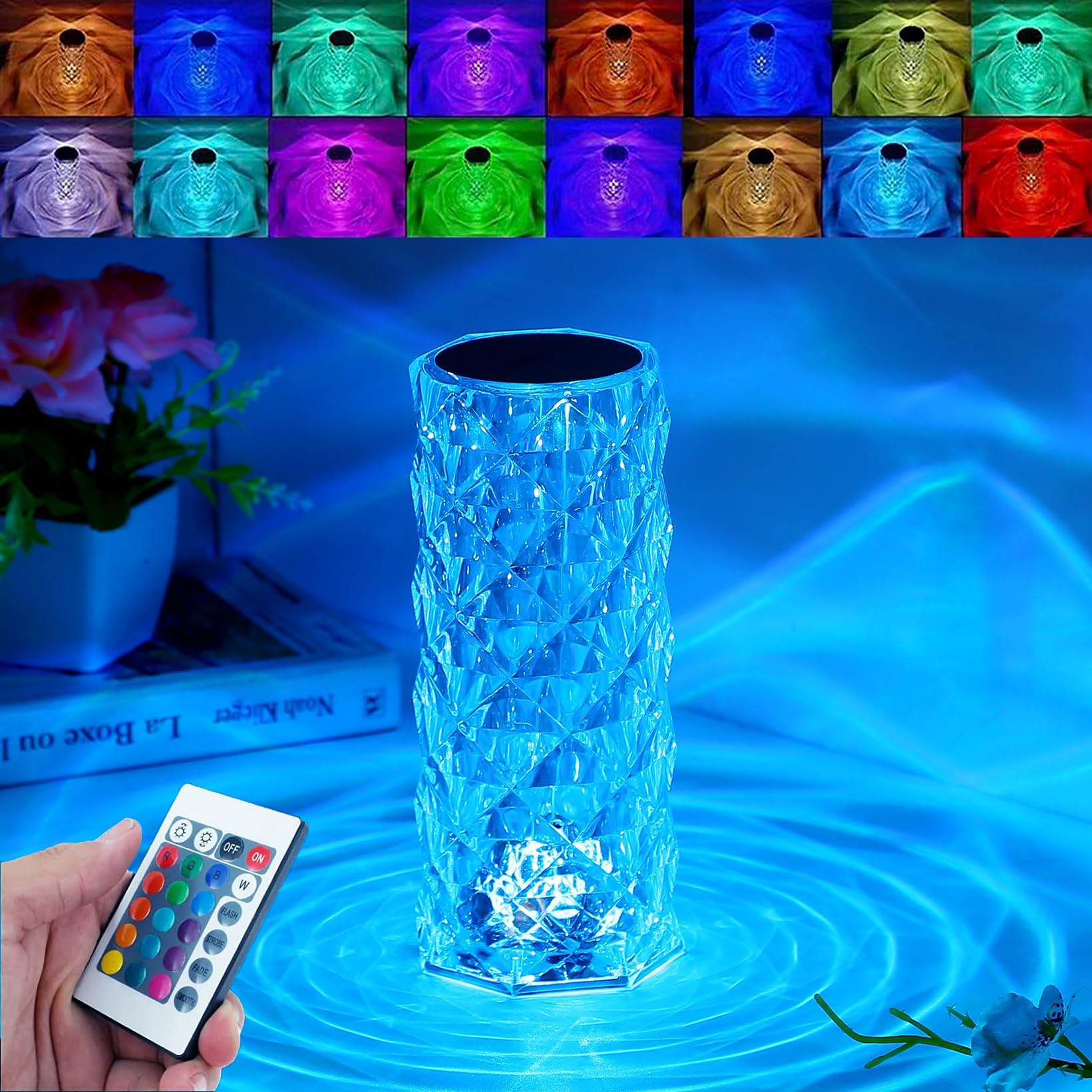 hopanrel Crystal Table Lamp LED Night Light, Crystal Rose Diamond Table ...