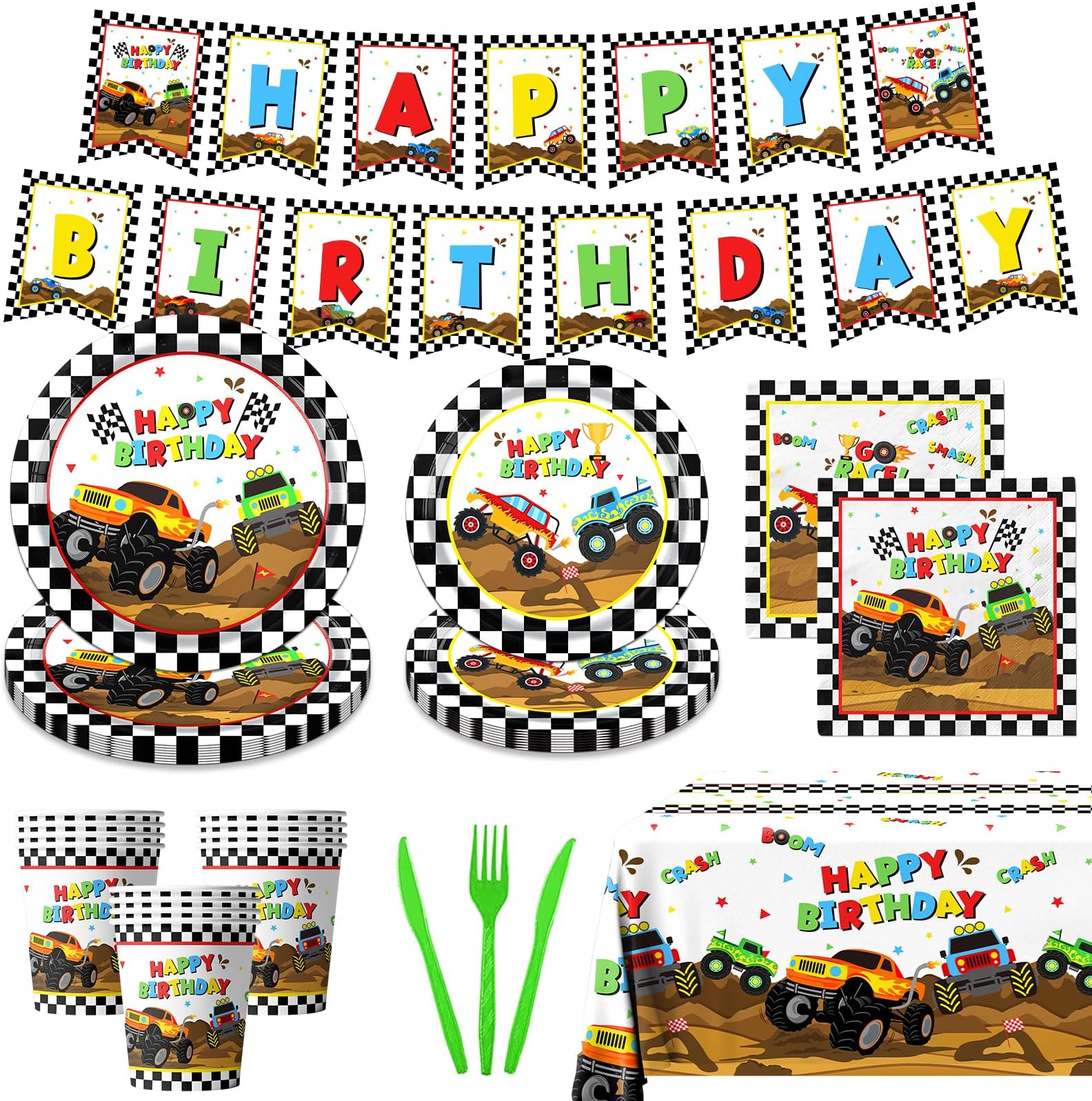 Amazon.com: Dydamud Monster Truck Party Supplies,Monster Machine Happy ...