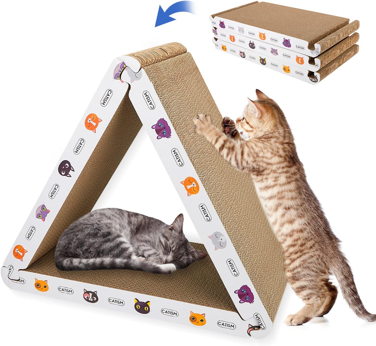 Cat Scratching Pad CATISM Triangle Cat Scratcher Foldable Cardboard ...