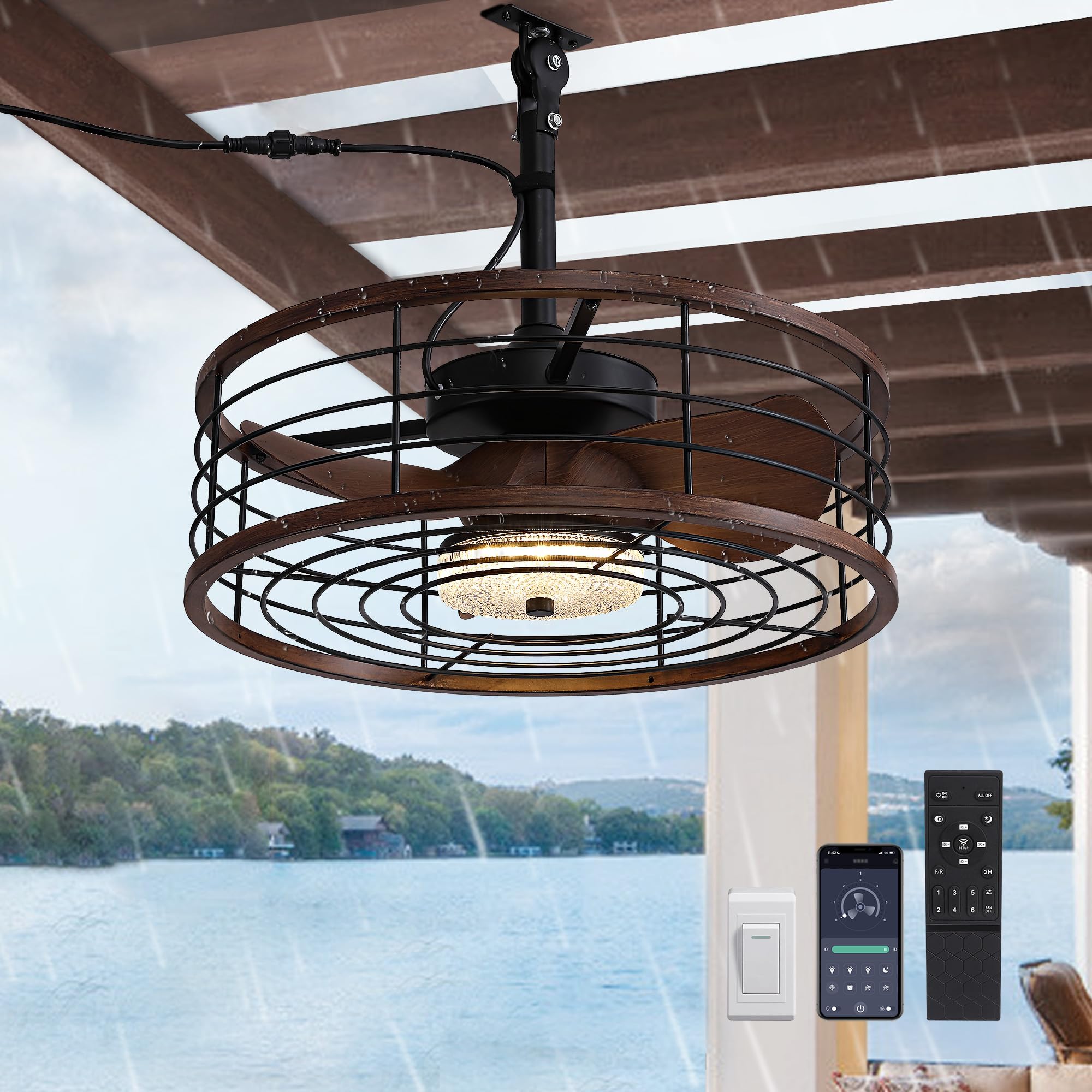 Orison Outdoor Ceiling Fans with Light, 21'' Wet Rated Outdoor Hanging ...