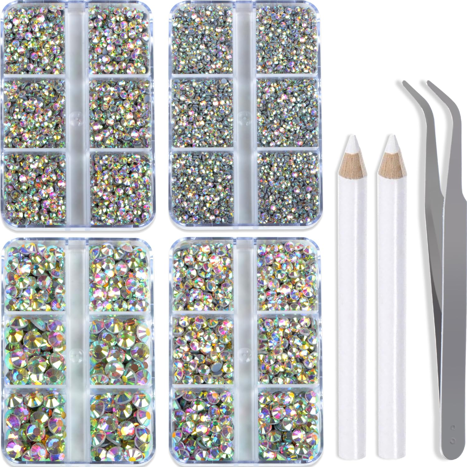 Amazon.com: QOGIR 10000 Pieces 5 Mixed Size Clear AB Hotfix Rhinestones ...