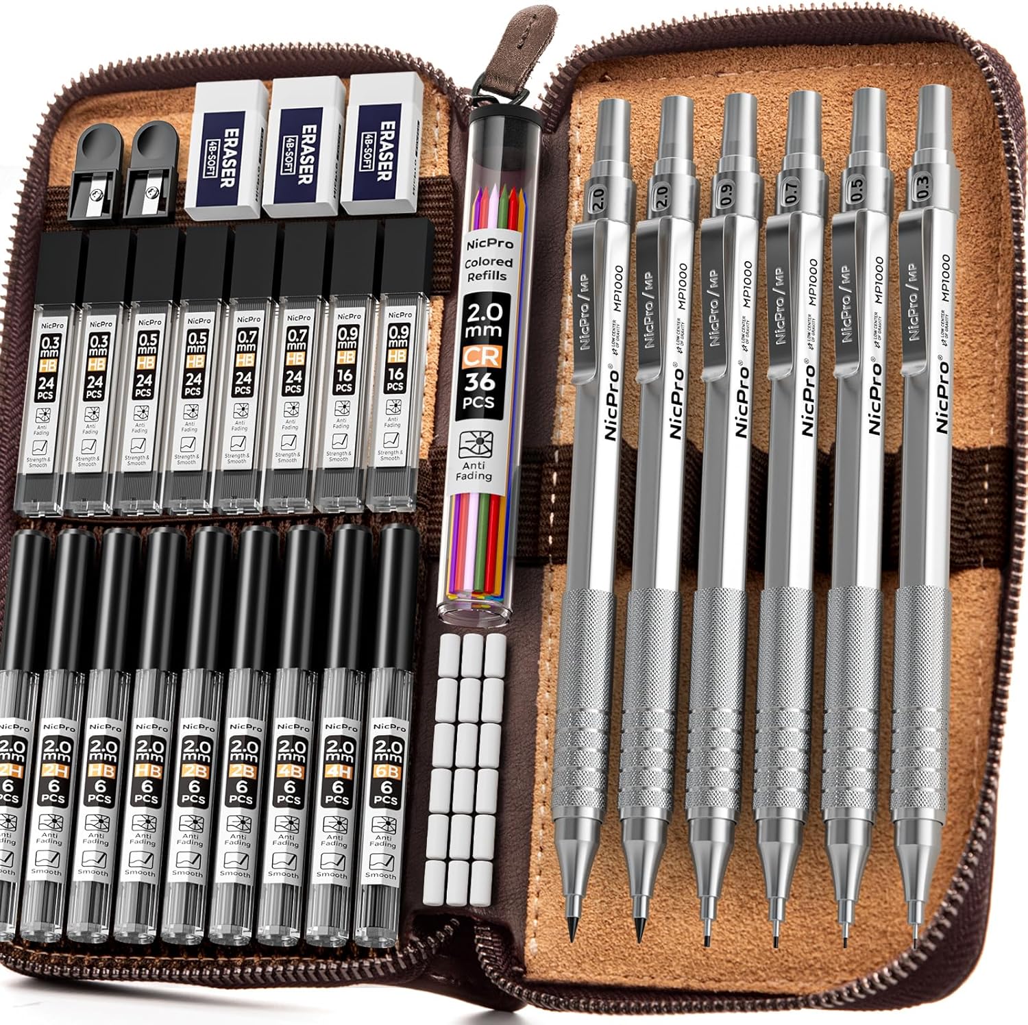 Amazon.com : Nicpro 33PCS Metal Mechanical Pencil Set in Leather Case ...