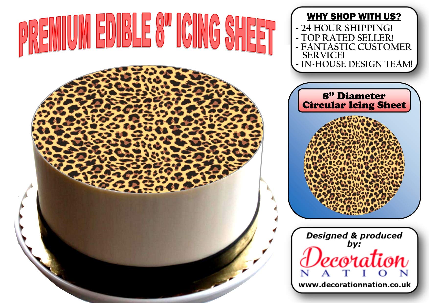 Buy Leopard Print 8 Inch Round Edible Icing Cake Topper Decoration ...