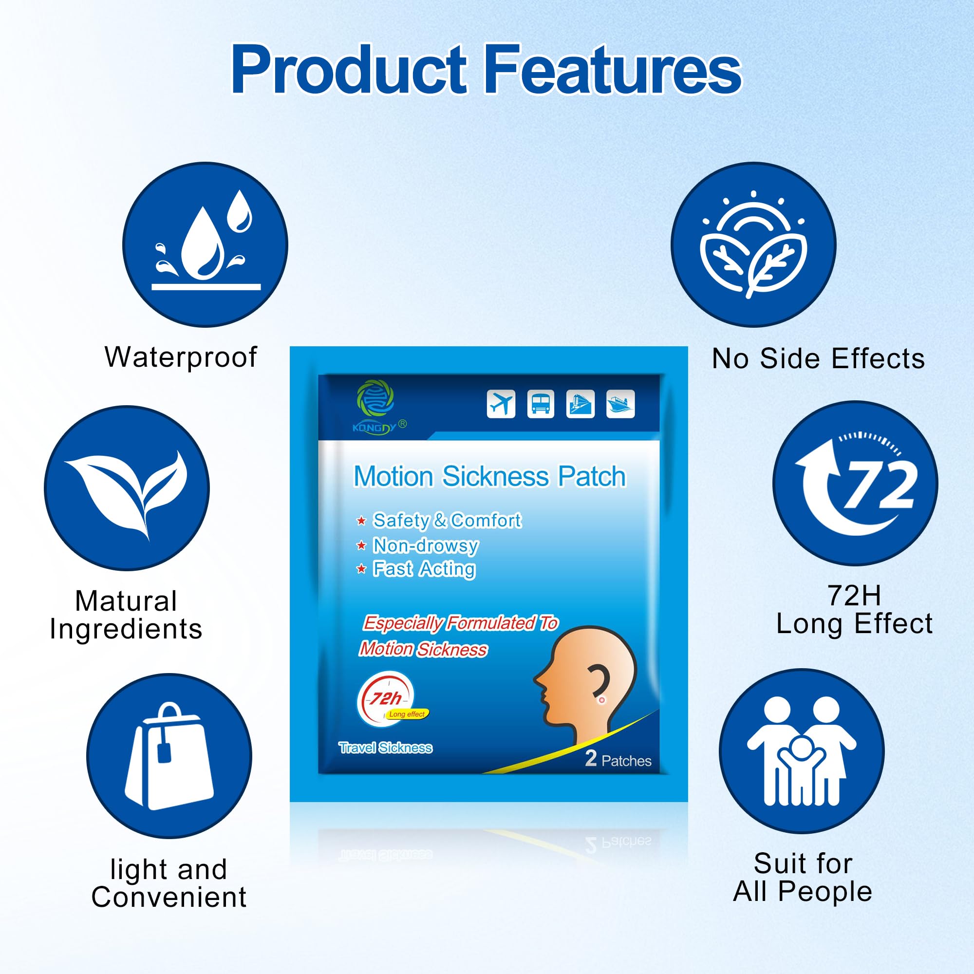 Snapklik.com : KONGDY 60 Counts Motion Sickness Patches For Kids/Adults, Seasick Patches For Cruise