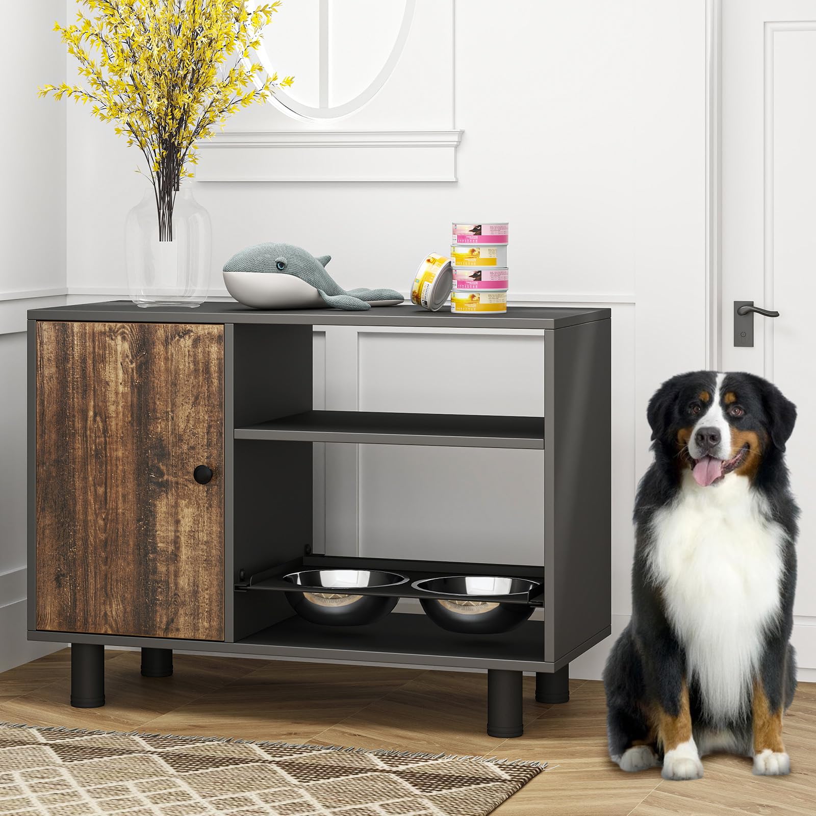 Amazon.com: Dog Food Storage Cabinet, Pet Feeding Station with Elevated ...