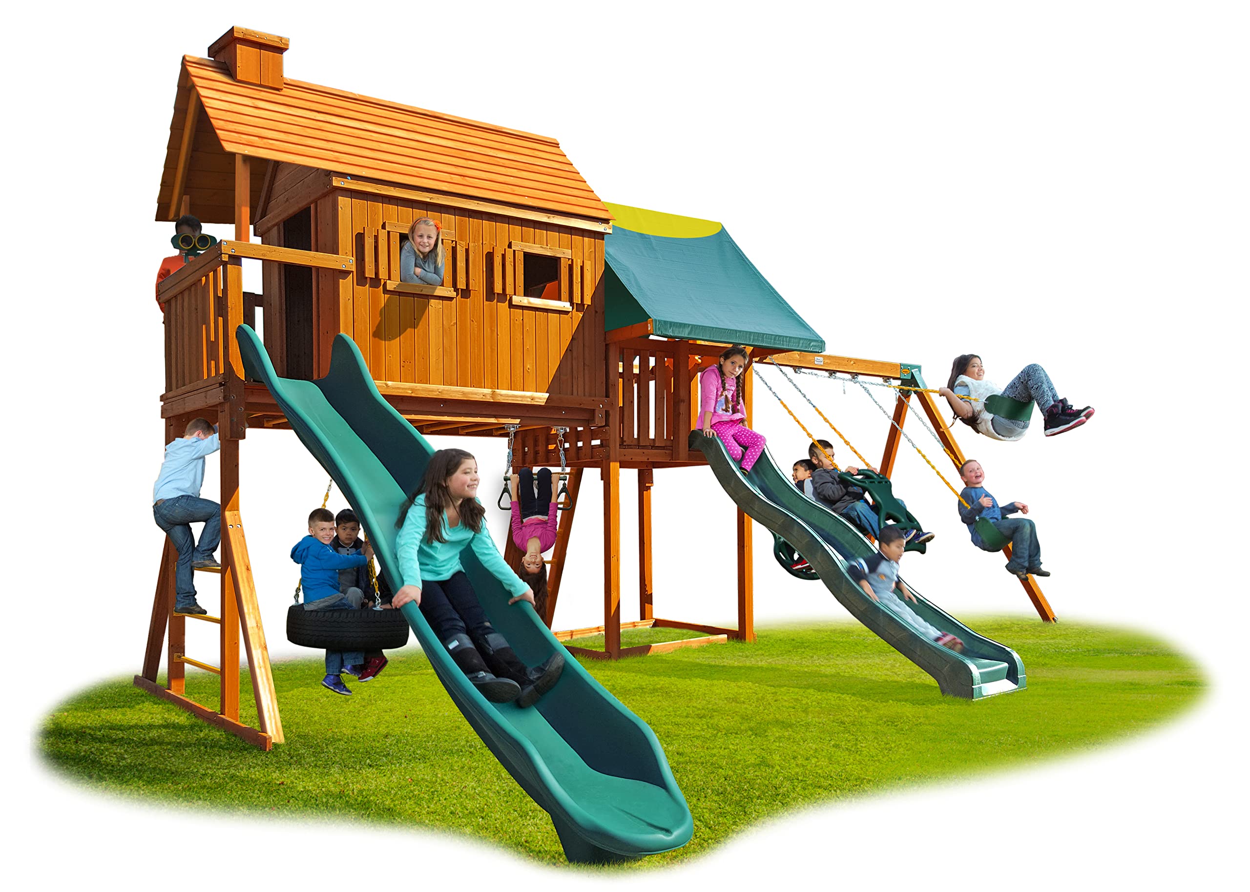 Amazon.com: Fantasy Tree House Solid Cedar Wood Swing Set | Jungle Gym with Built-in Tree House ...