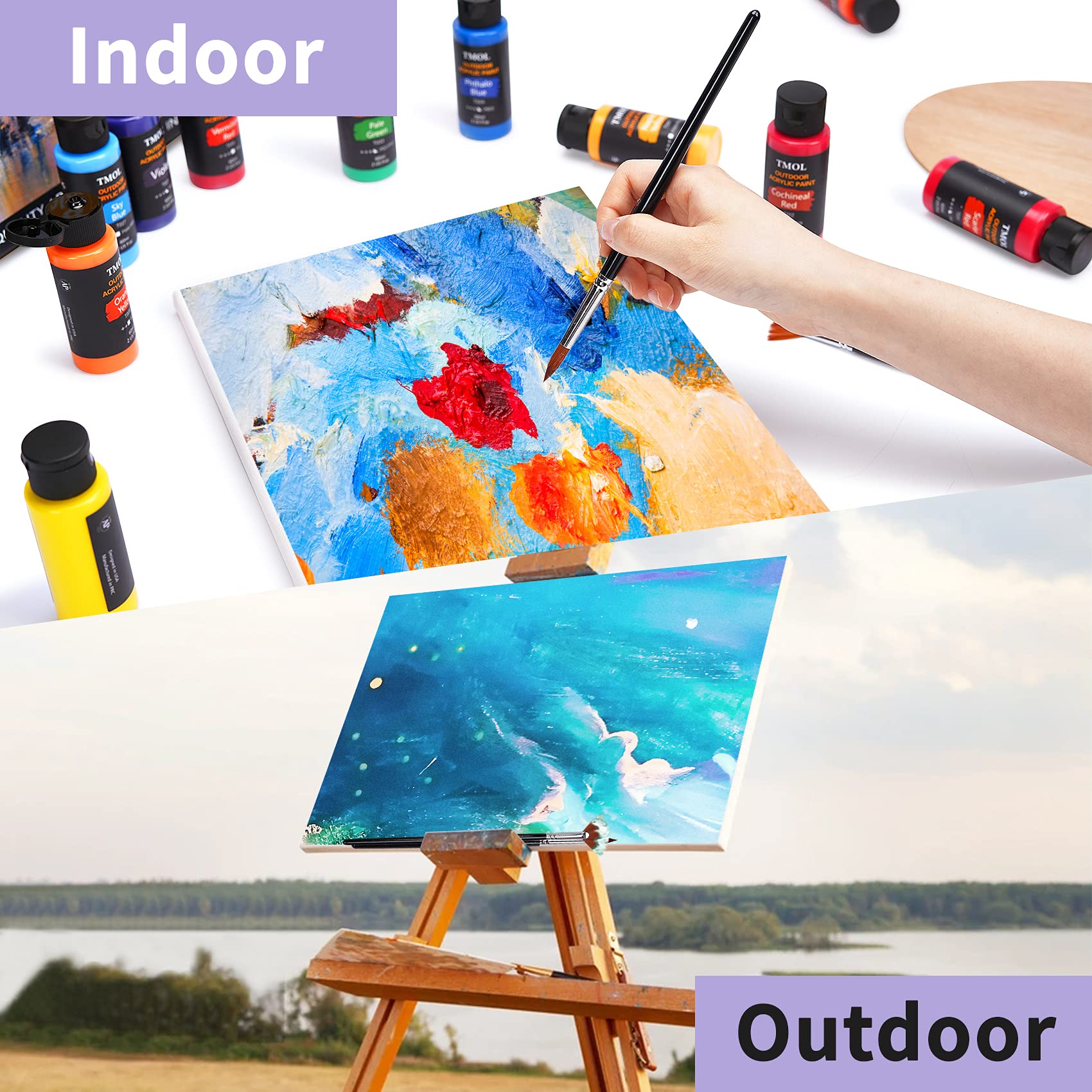 Acrylic Paint Set, 48 Colors Outdoor Paint (2 oz/Bottle) with 12 Art ...