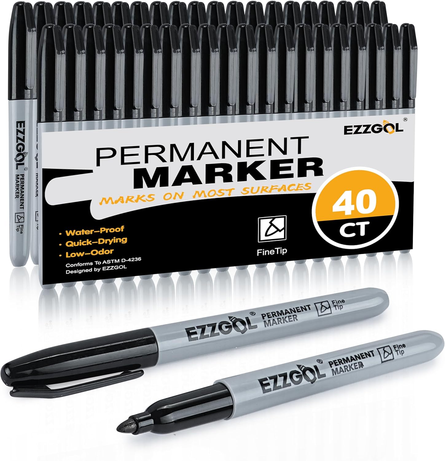 Amazon.com : Ezzgol Black Permanent Markers Bulk, 40 Packs Fine Tip Permanent Markers ...