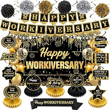 Amazon.com: Black Gold Happy Workiversary Decorations Happy Work ...