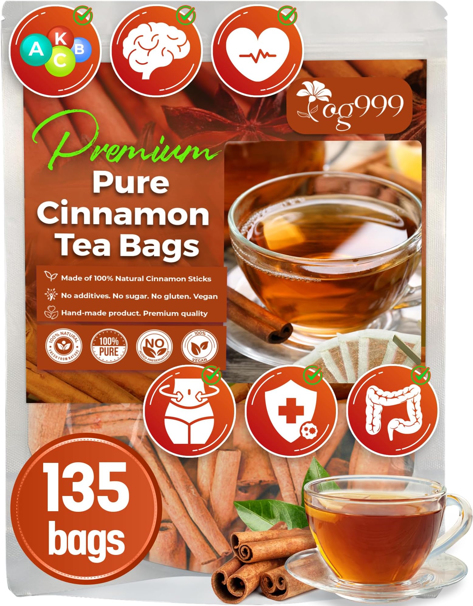 Amazon.com : TOG999 Premium 135 Cinnamon Tea Bags - 100% Natural & Pure ...
