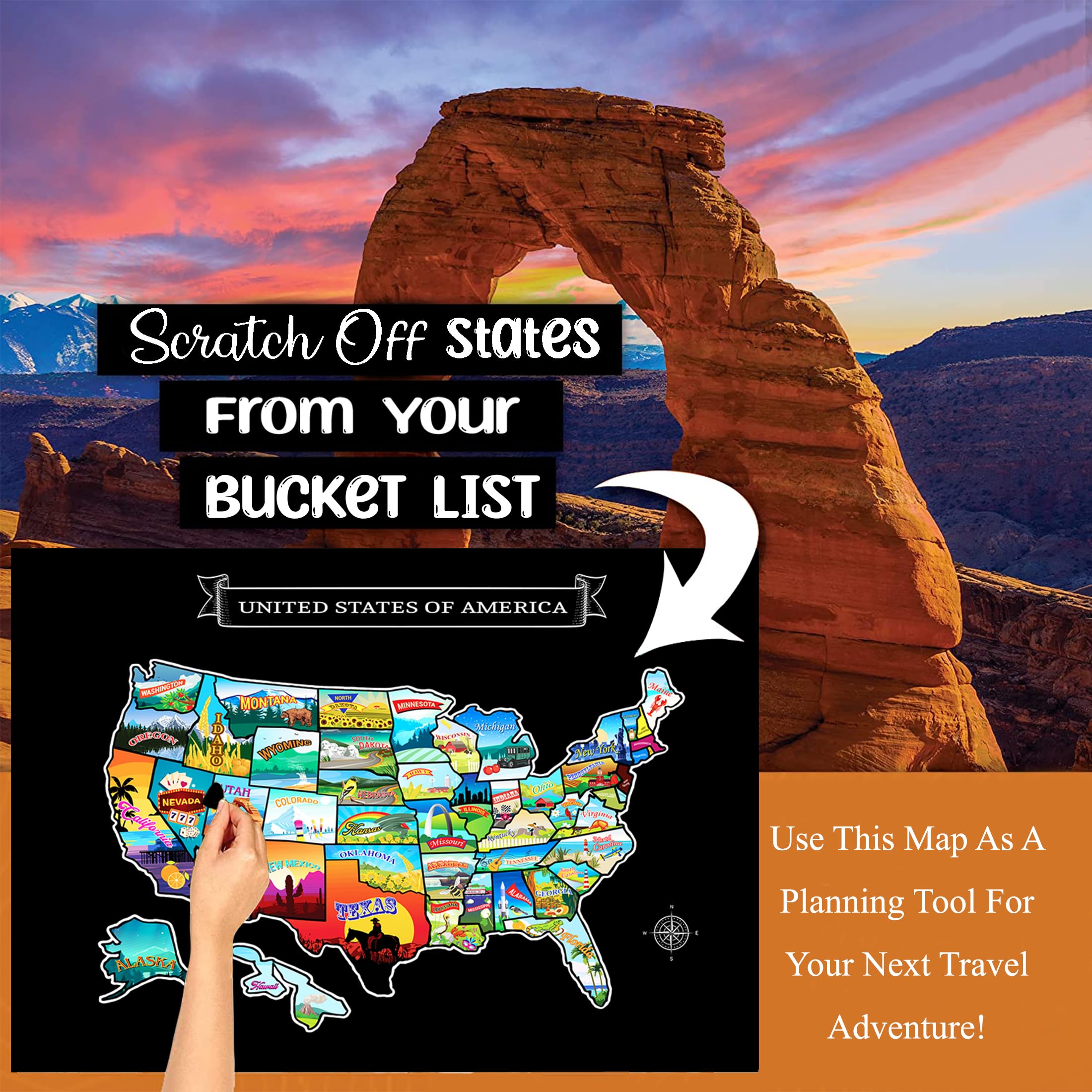 Snapklik.com : Scratch Off USA Map & 100 Destinations Travel Poster ...