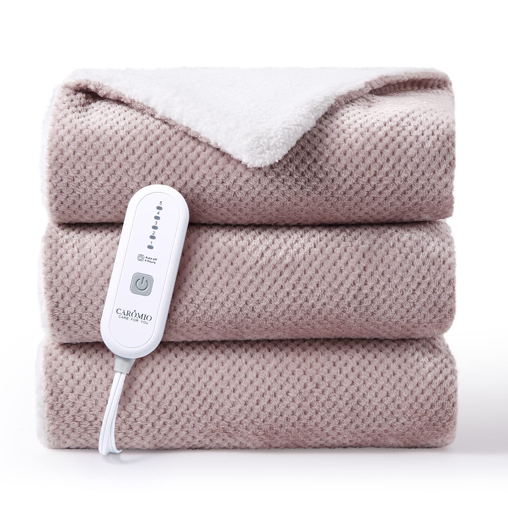 Amazon.com: CAROMIO Heated Electric Blanket Throw, Flannel Sherpa ...