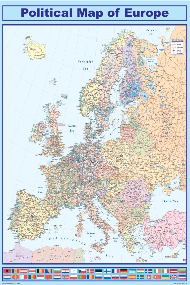HUGE LAMINATED / ENCAPSULATED Map of Europe European Road Map With ...