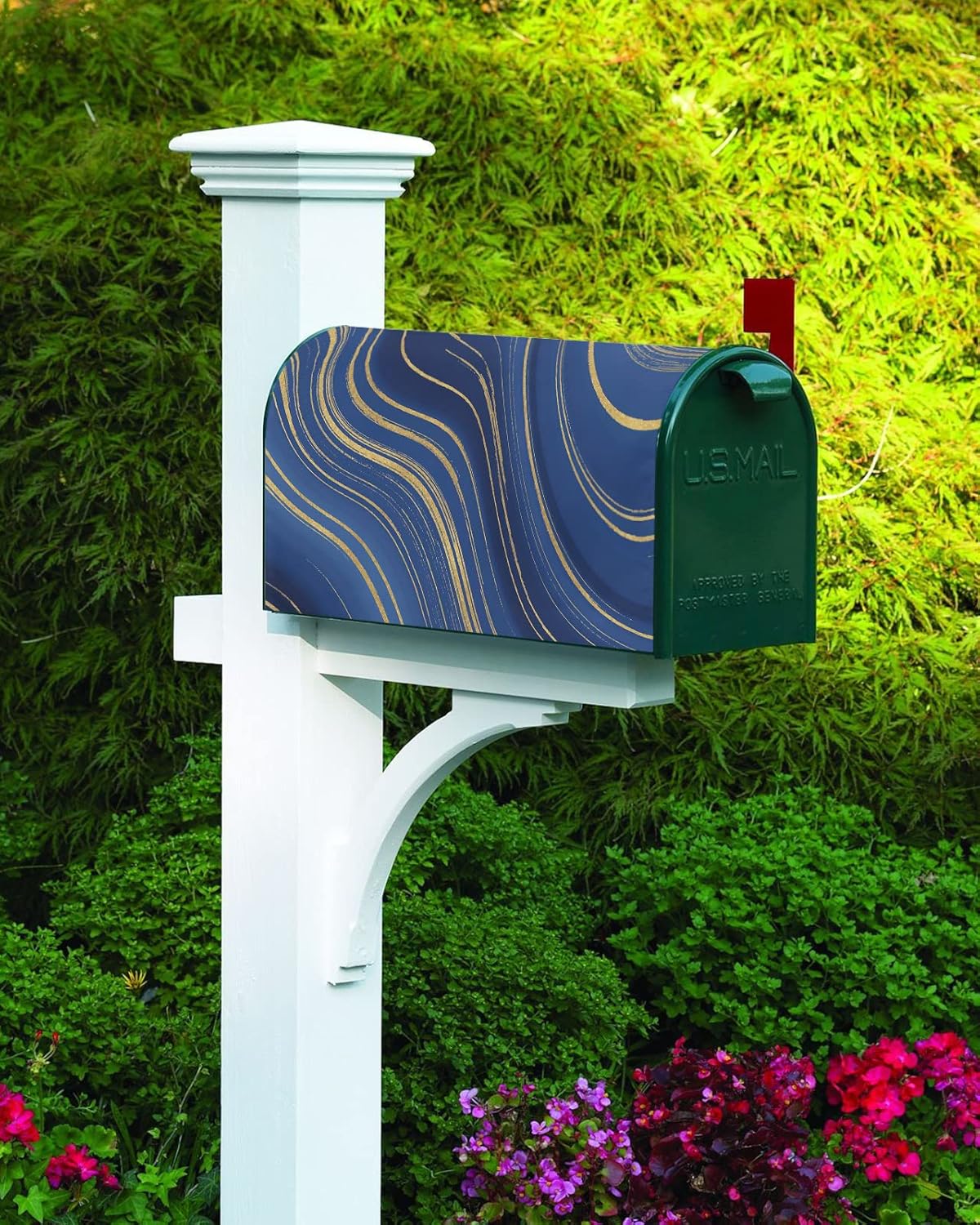 Amazon.com: Yun Nist Blue Stripes Mailbox Cover, Gold Inlay, Magnetic ...